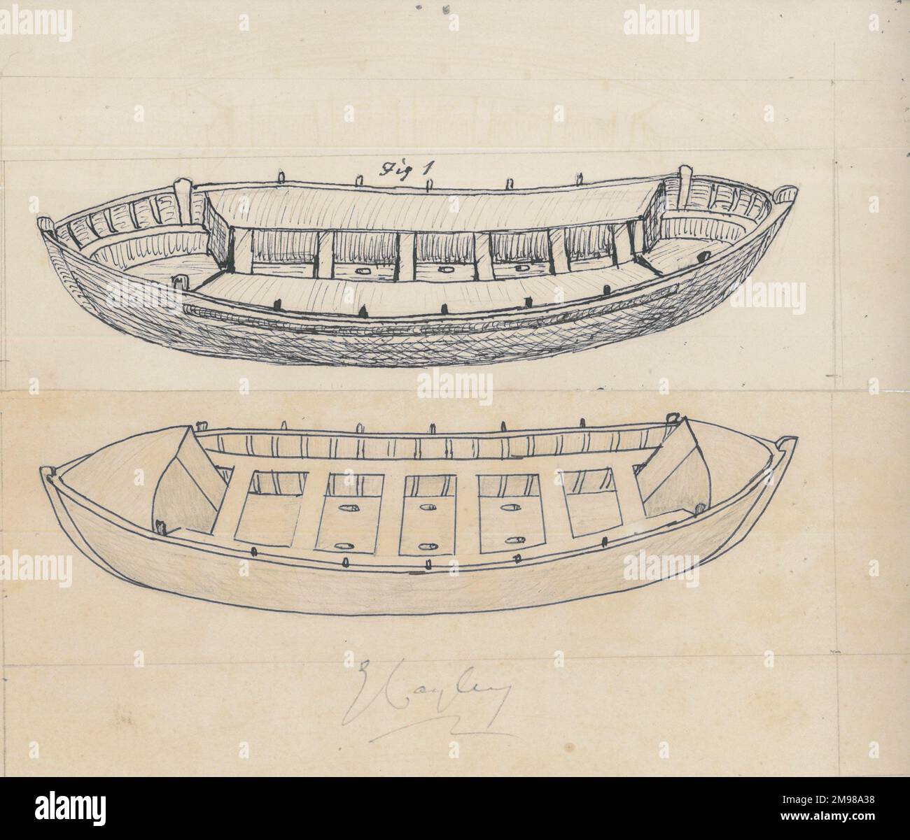 Drawing and design of a self-righting lifeboat by Sir George Cayley ...