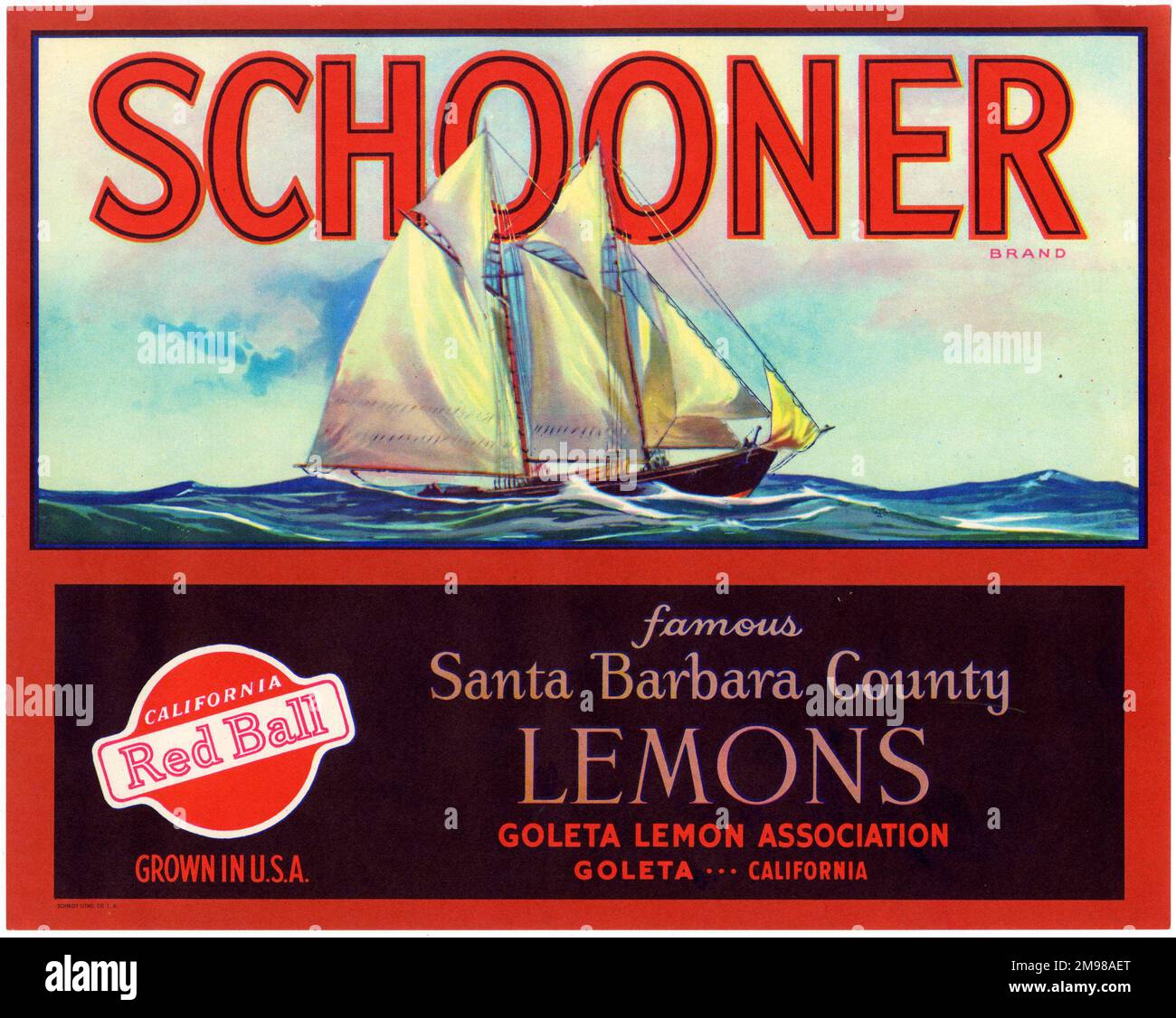 Label design, Schooner Santa Barbara County Lemons Stock Photo - Alamy