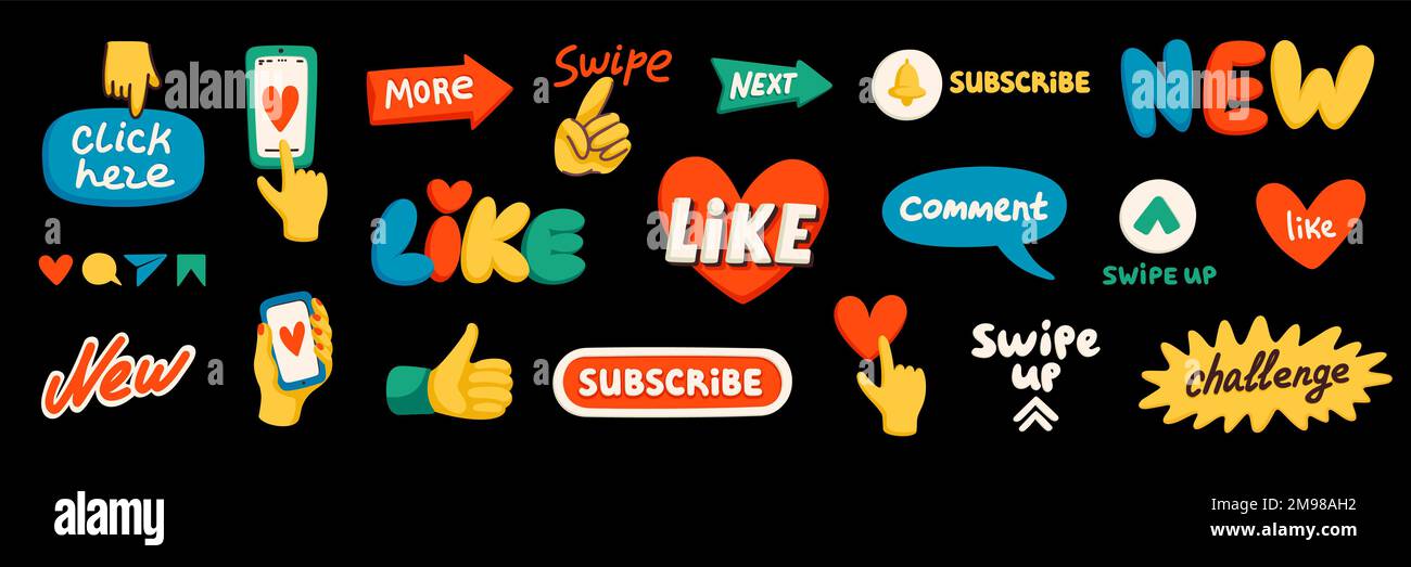 Blog content icons. Blogging or vlogging cartoon icons for social midea ...