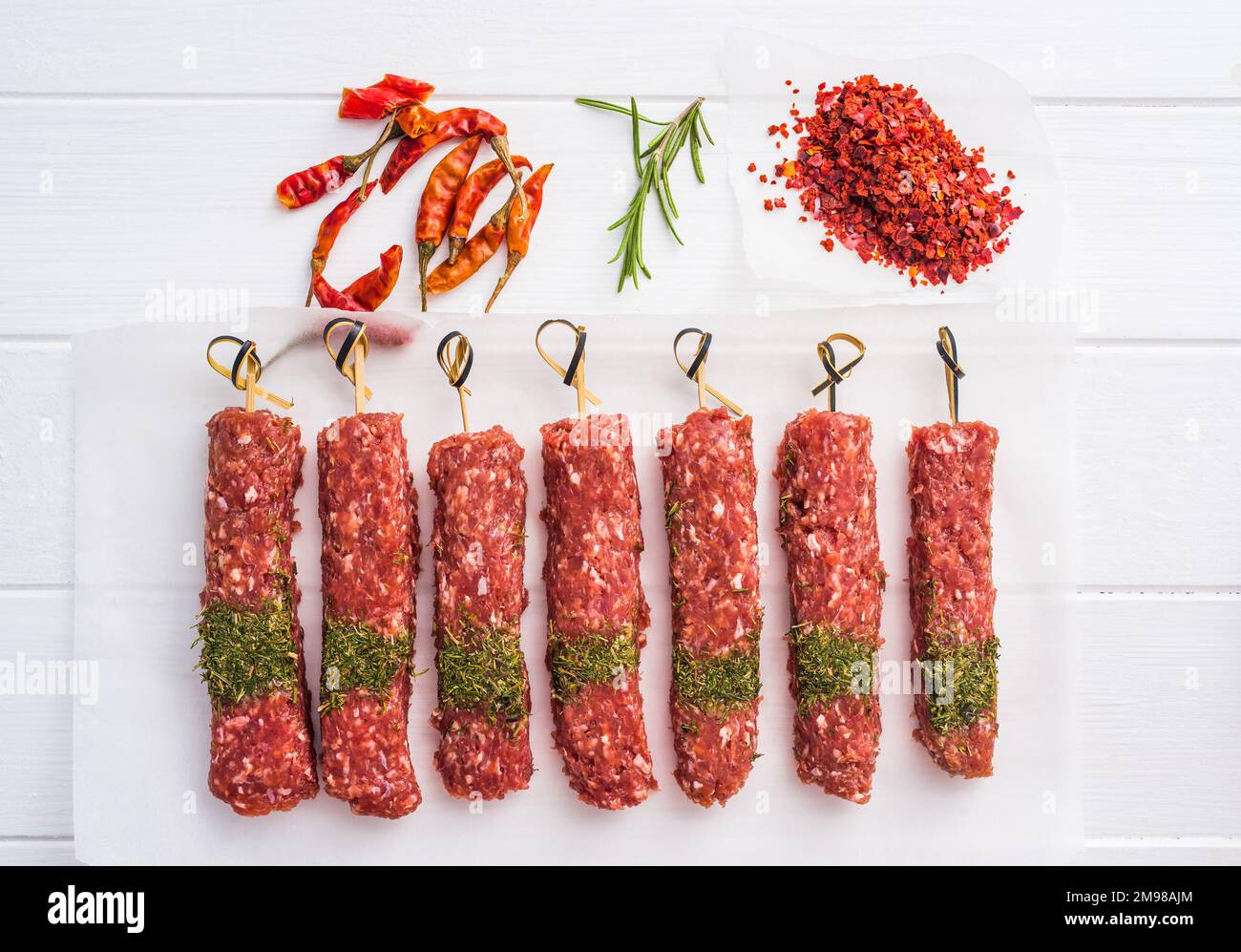 Raw kebab with spices Stock Photo - Alamy