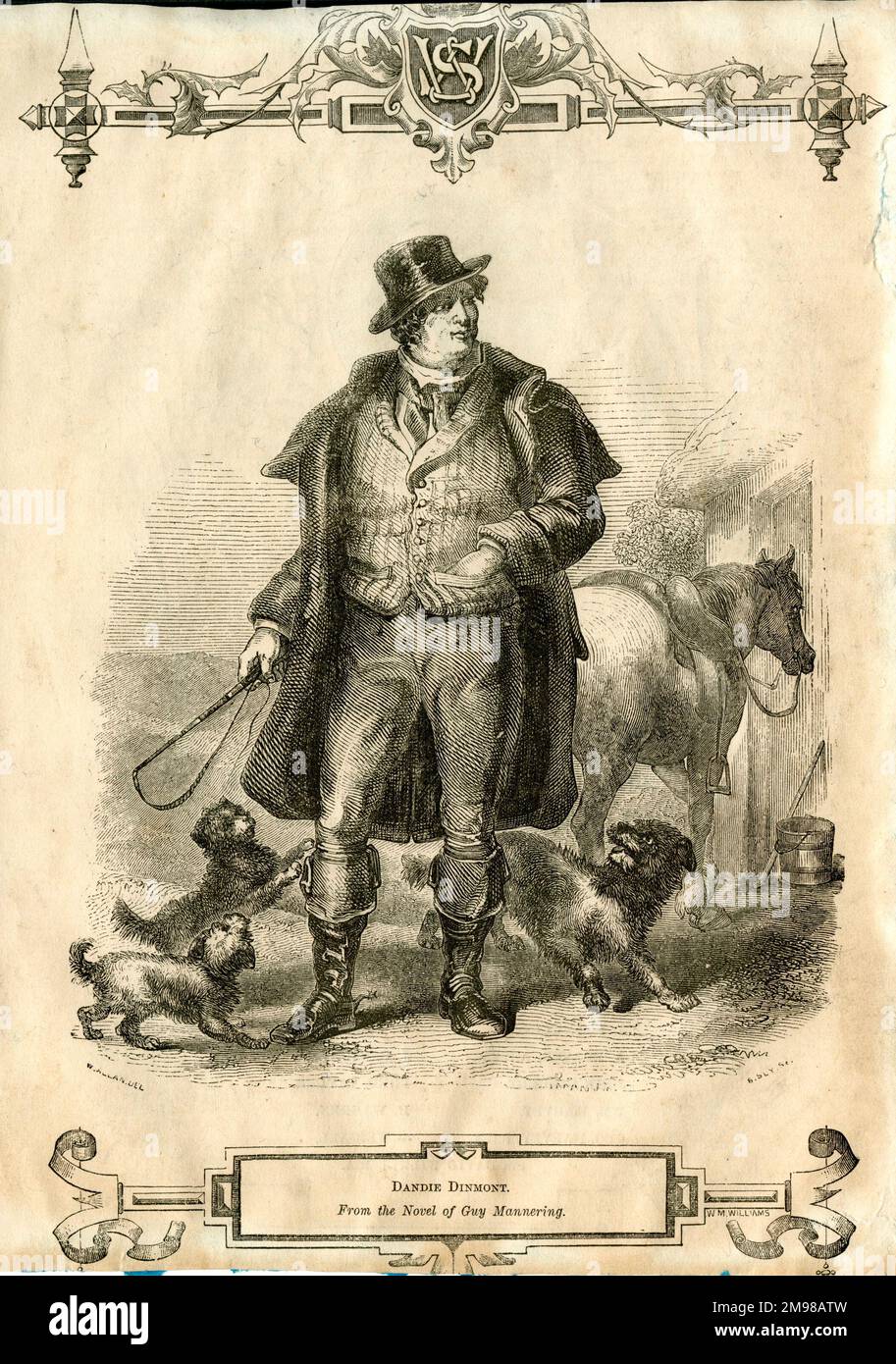 Illustration, the character of Dandie Dinmont, a Scottish farmer with ...