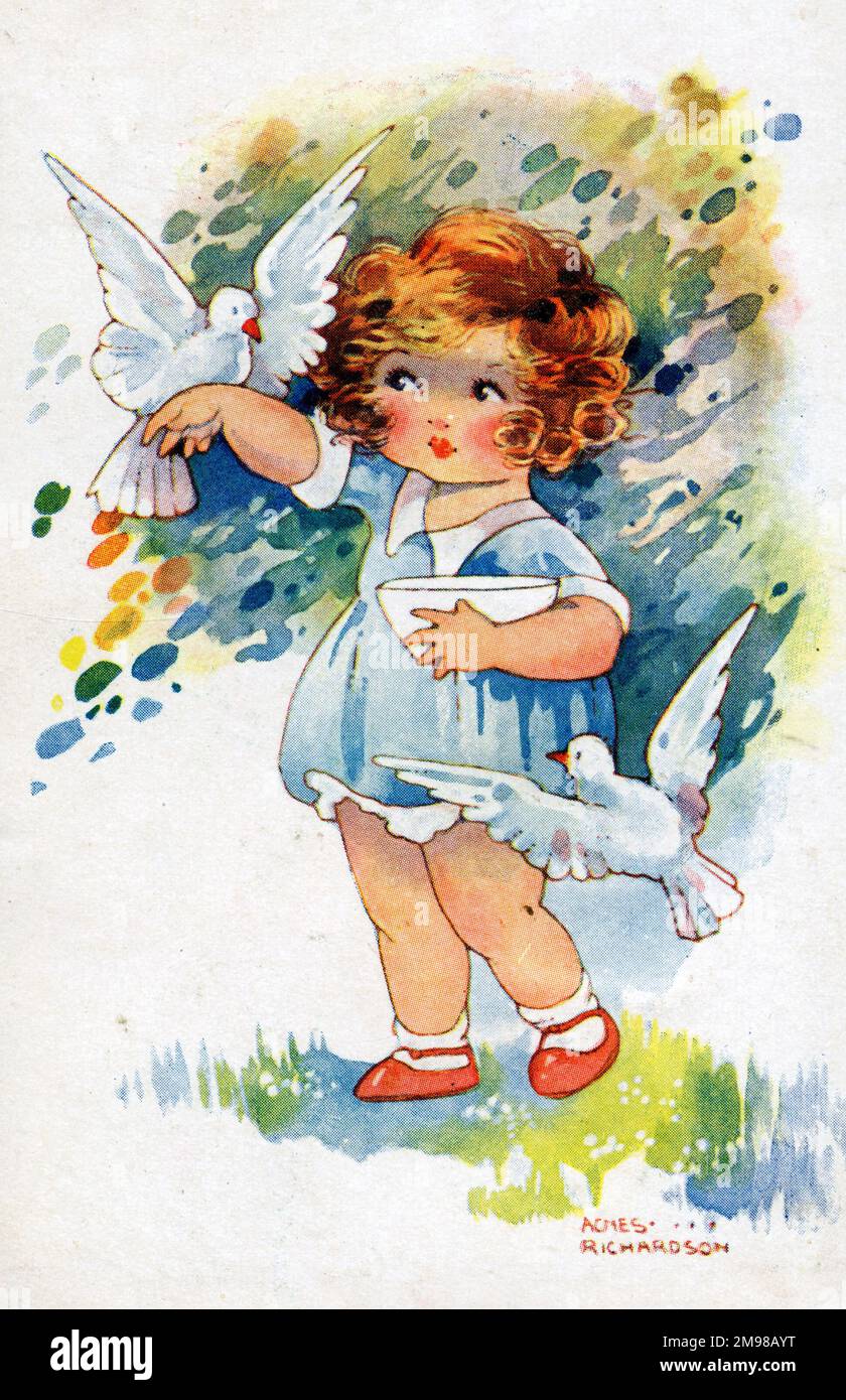 Girl with white doves in a garden Stock Photo - Alamy