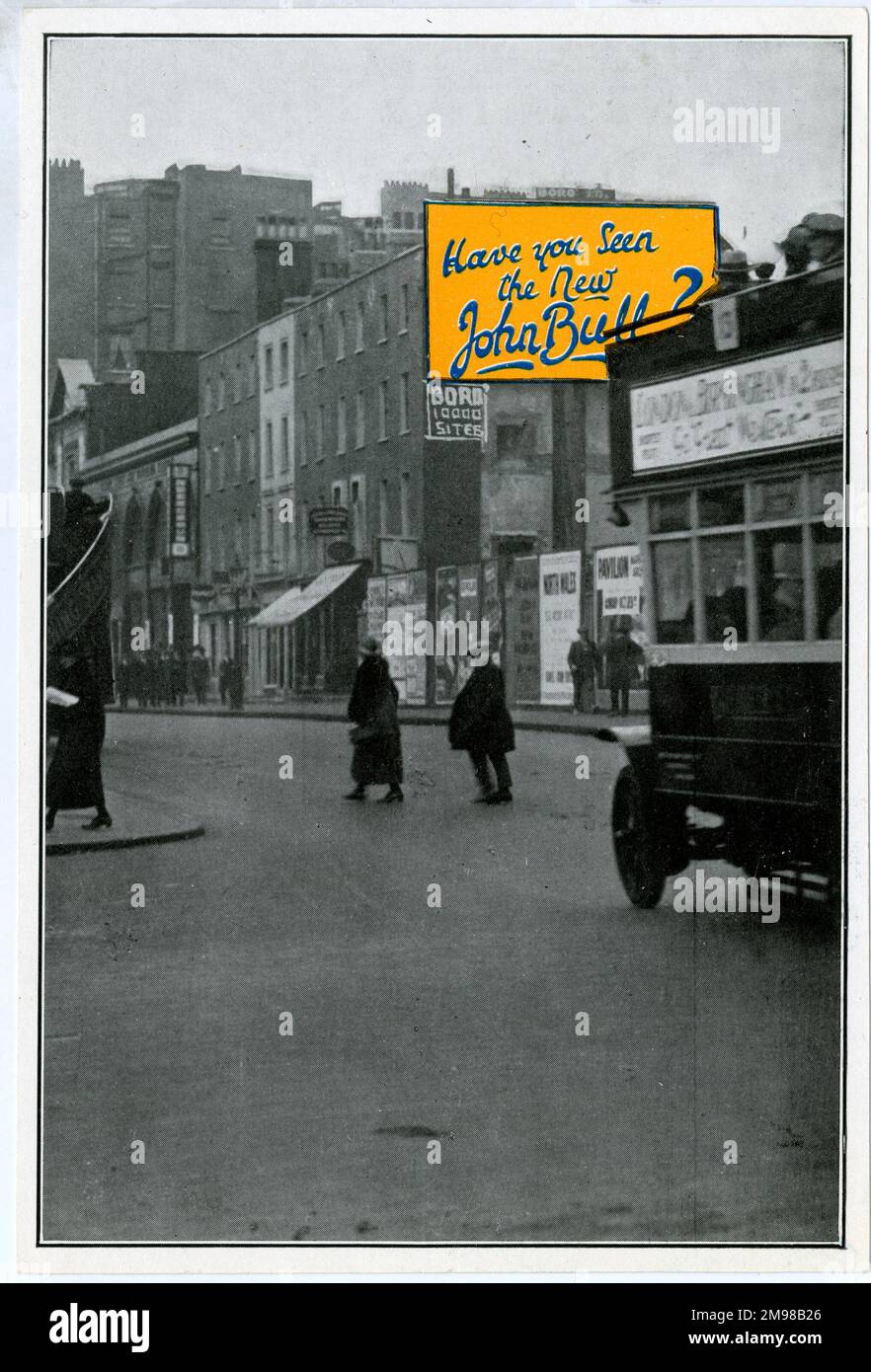 Advertisement for John Bull Magazine, superimposed on a photograph of ...