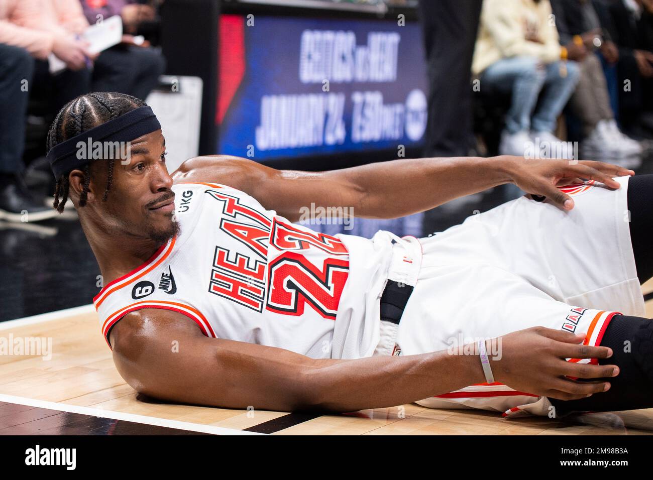 Miami Heat forward Jimmy Butler reacts after foul during the second ...