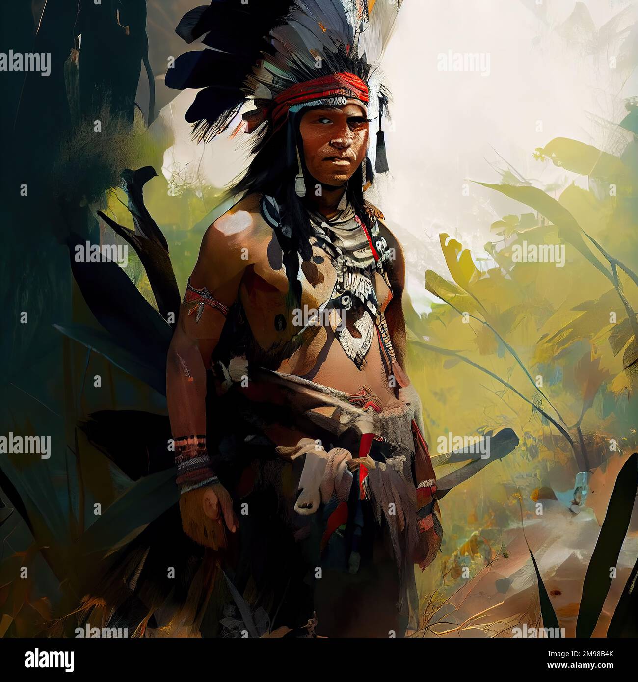 Young warrior indian. Jungle background. Artwork Stock Photo - Alamy