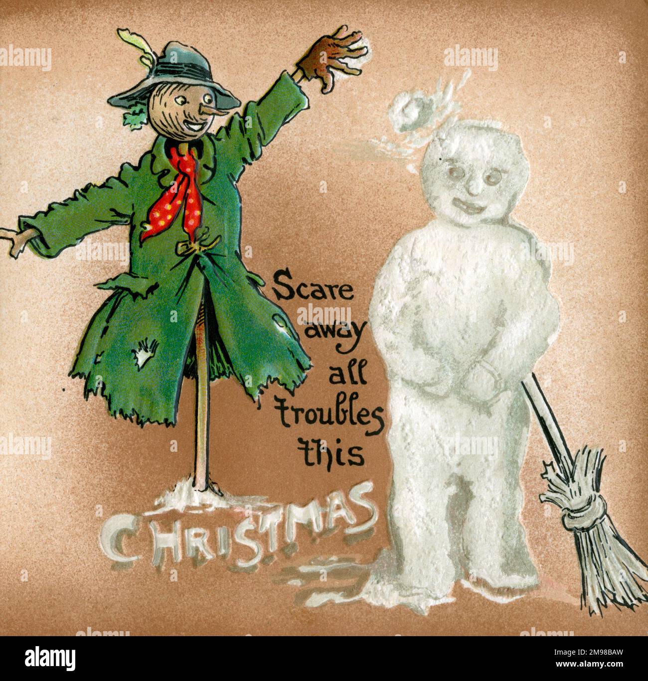 Christmas card, scarecrow and snowman -- Scare away all troubles this ...