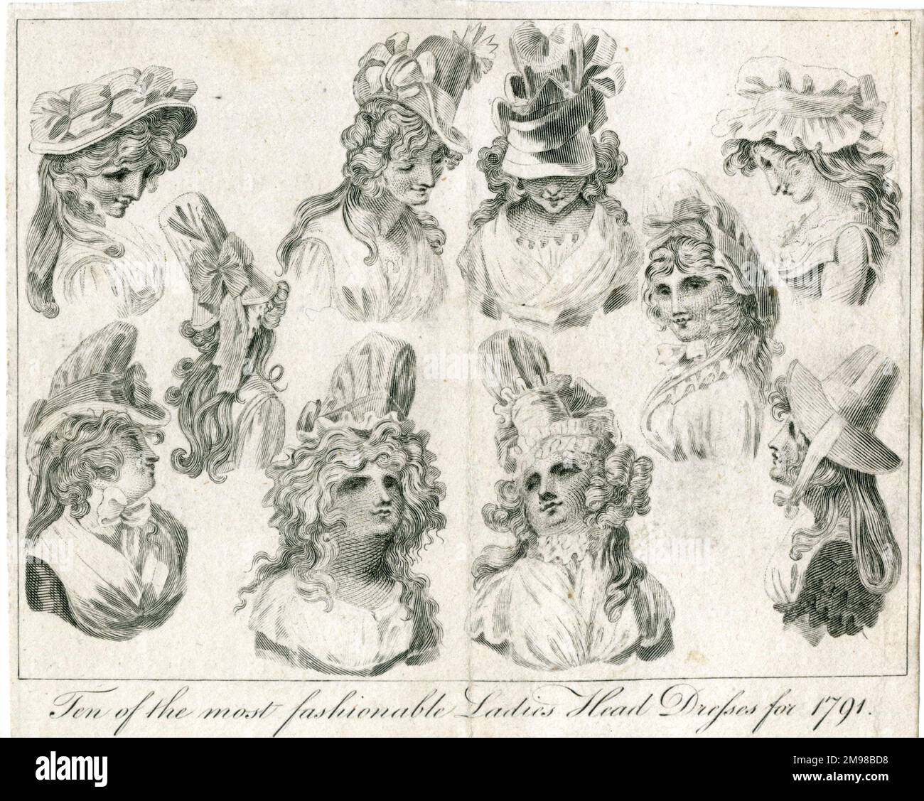 Ten of the most fashionable Ladies' Head Dresses for 1791 Stock Photo ...