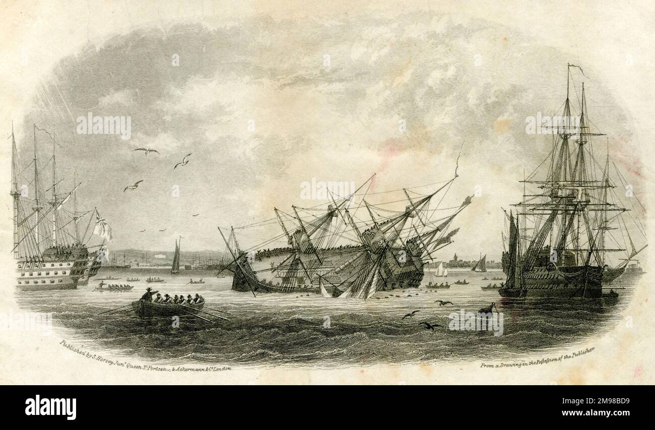 Sinking of HMS Royal George at Spithead, off Portsmouth, 29 August 1782 ...
