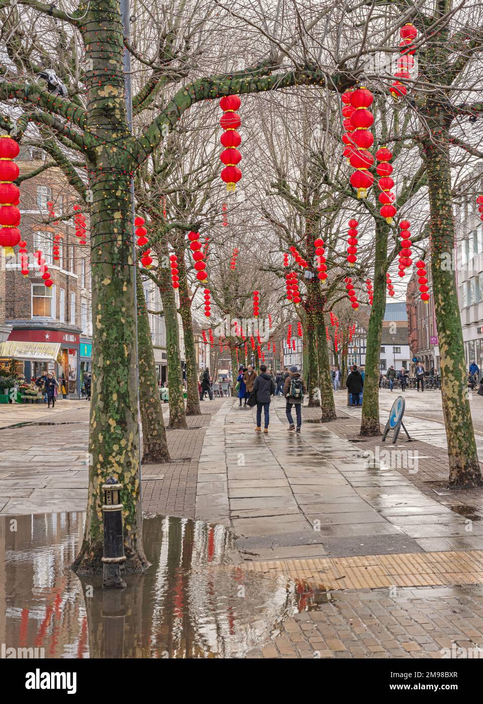 City open space decorated to celebrate the Chinese New Year with red ...