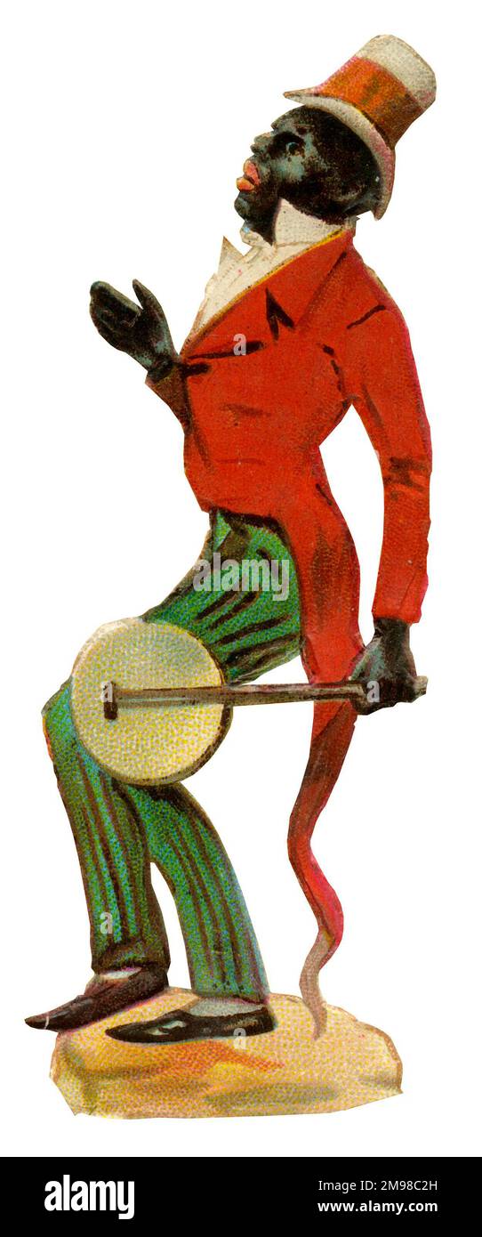 Victorian scrap - black minstrel with banjo Stock Photo - Alamy