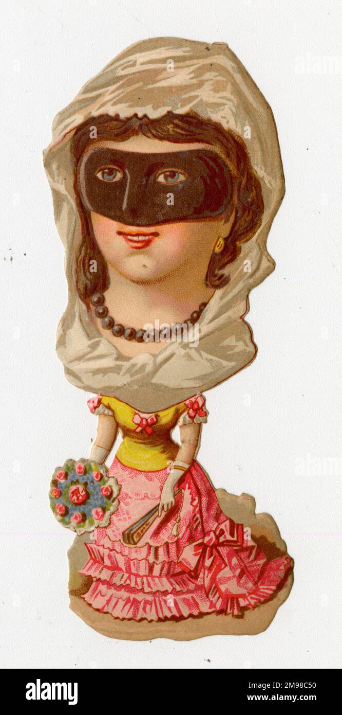 Victorian scrap - Theatre character in a mask Stock Photo - Alamy