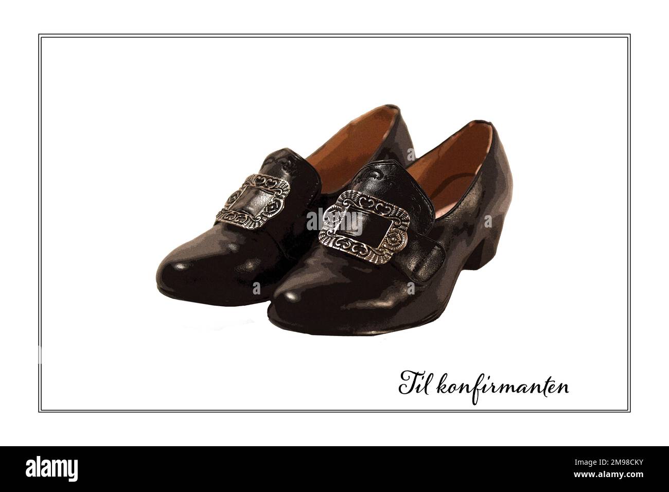 Norwegian traditional bunad shoes for national costume. Greeting card ...