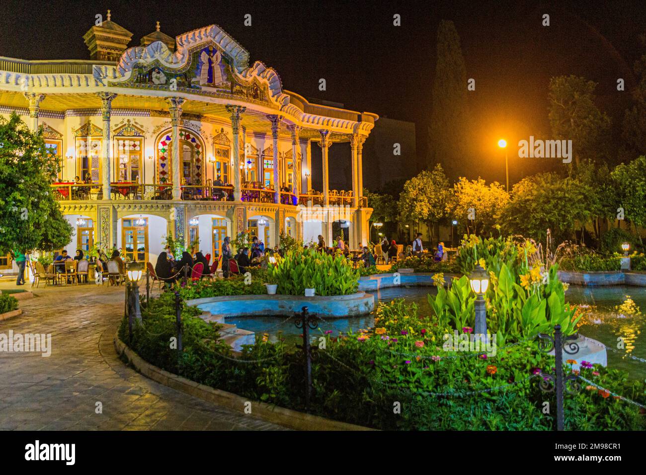 SHIRAZ, IRAN - JULY 8, 2019: Evening view of Shapouri House in Shiraz ...