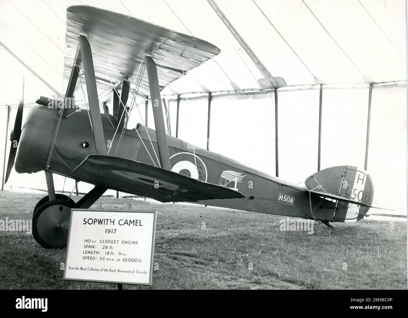 The 1917 Sopwith Camel of the Nash Collection inside the marquee at the ...