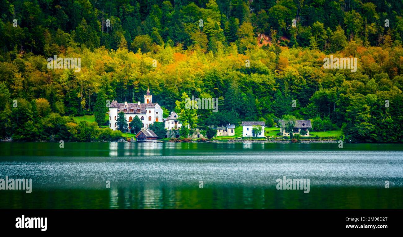 White castle in Hallstatt, Austria Stock Photo - Alamy