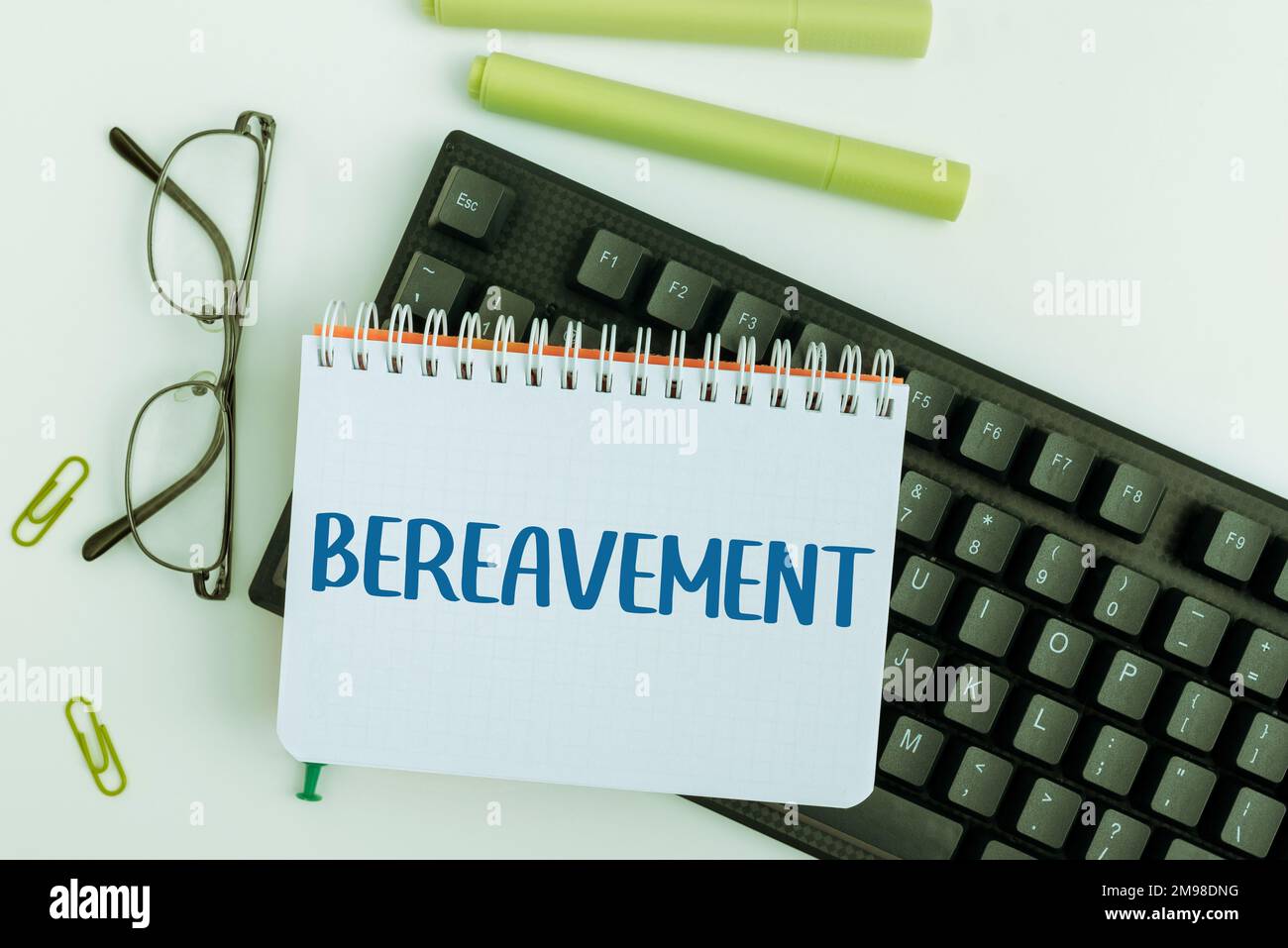 Text caption presenting Bereavement. Word Written on a period of ...