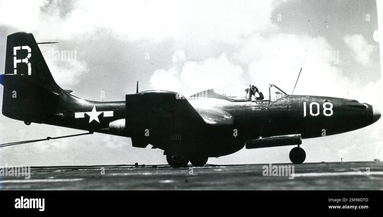 McDonnell FH-1 Phantom, 111804, aboard an aircraft carrier Stock Photo ...
