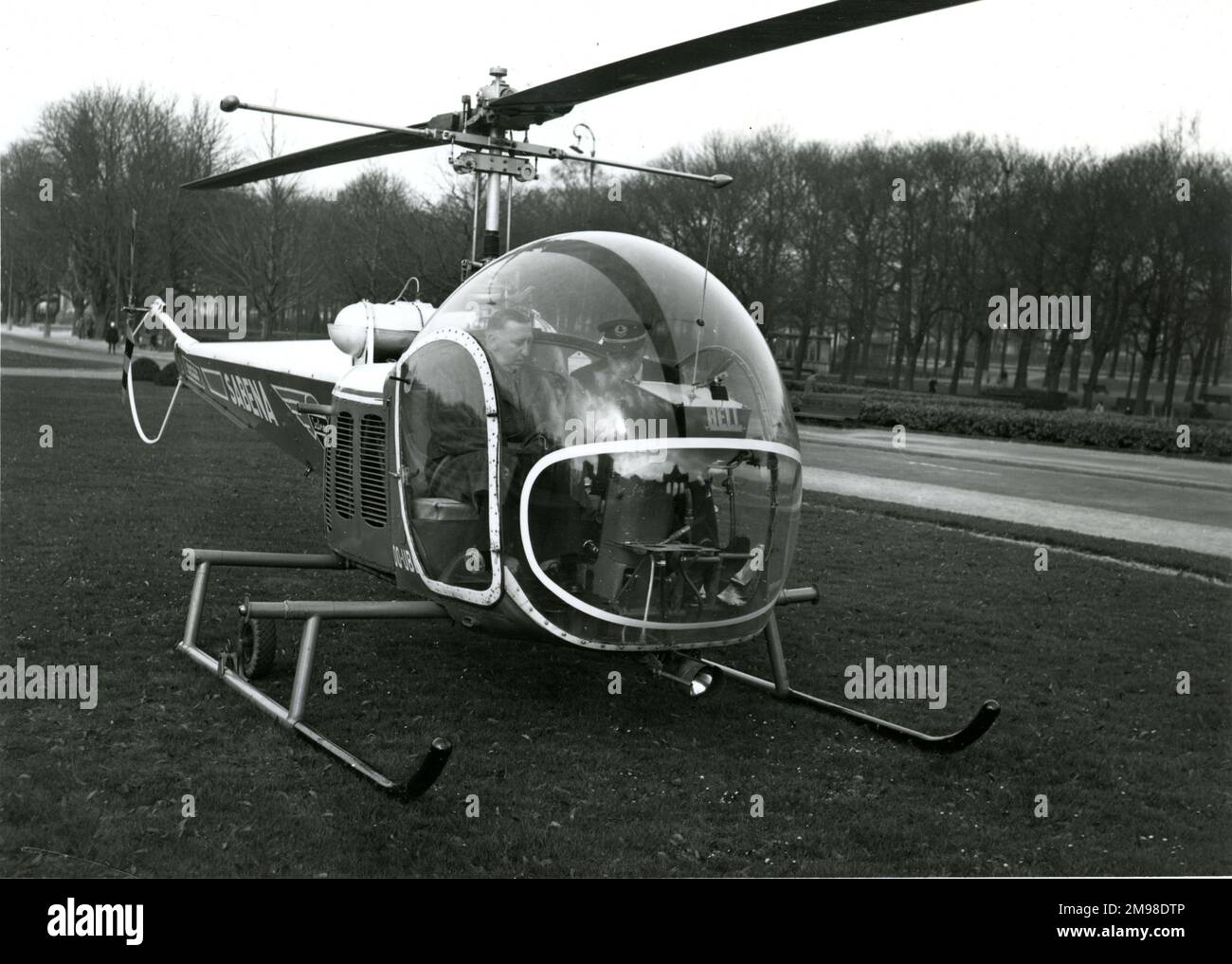 Bell Model 47D-1, OO-UBB, of Sabena, at Melsbrook Airport Stock Photo ...