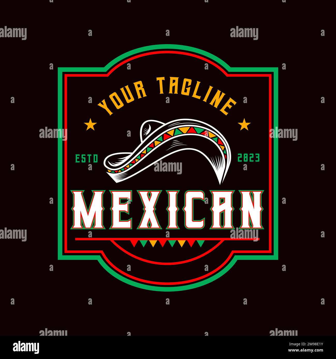 Colorful Retro Vintage Sombrero Hat, Emblem Logo Label Design, Simple ...