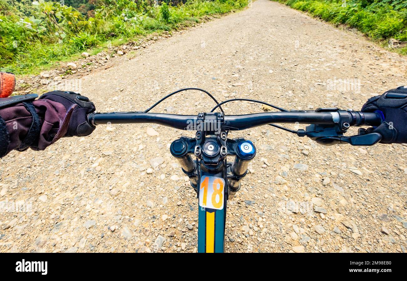 Top view of bike steering wheel Stock Photo - Alamy