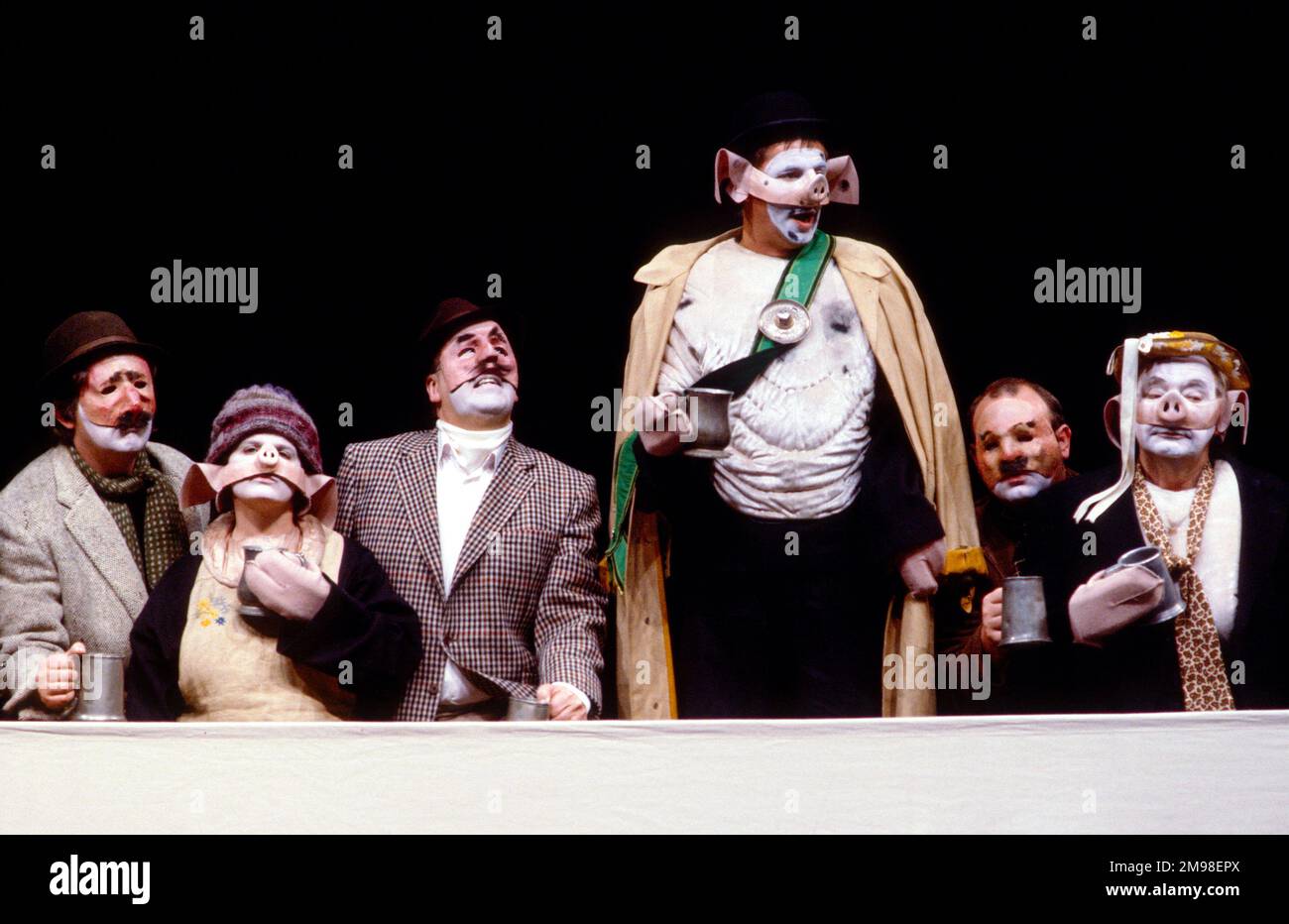 centre: Barrie Rutter (Napoleon) right: David Ryall (Squealer) in ...