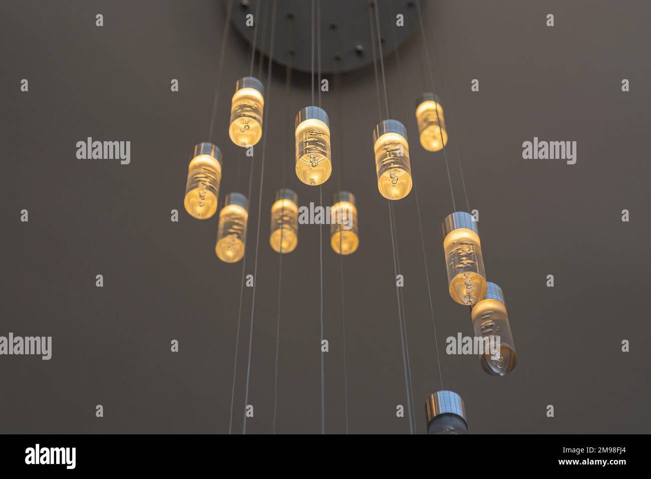 Bottom view of decorative lamp in apartment interior, interior lighting ...