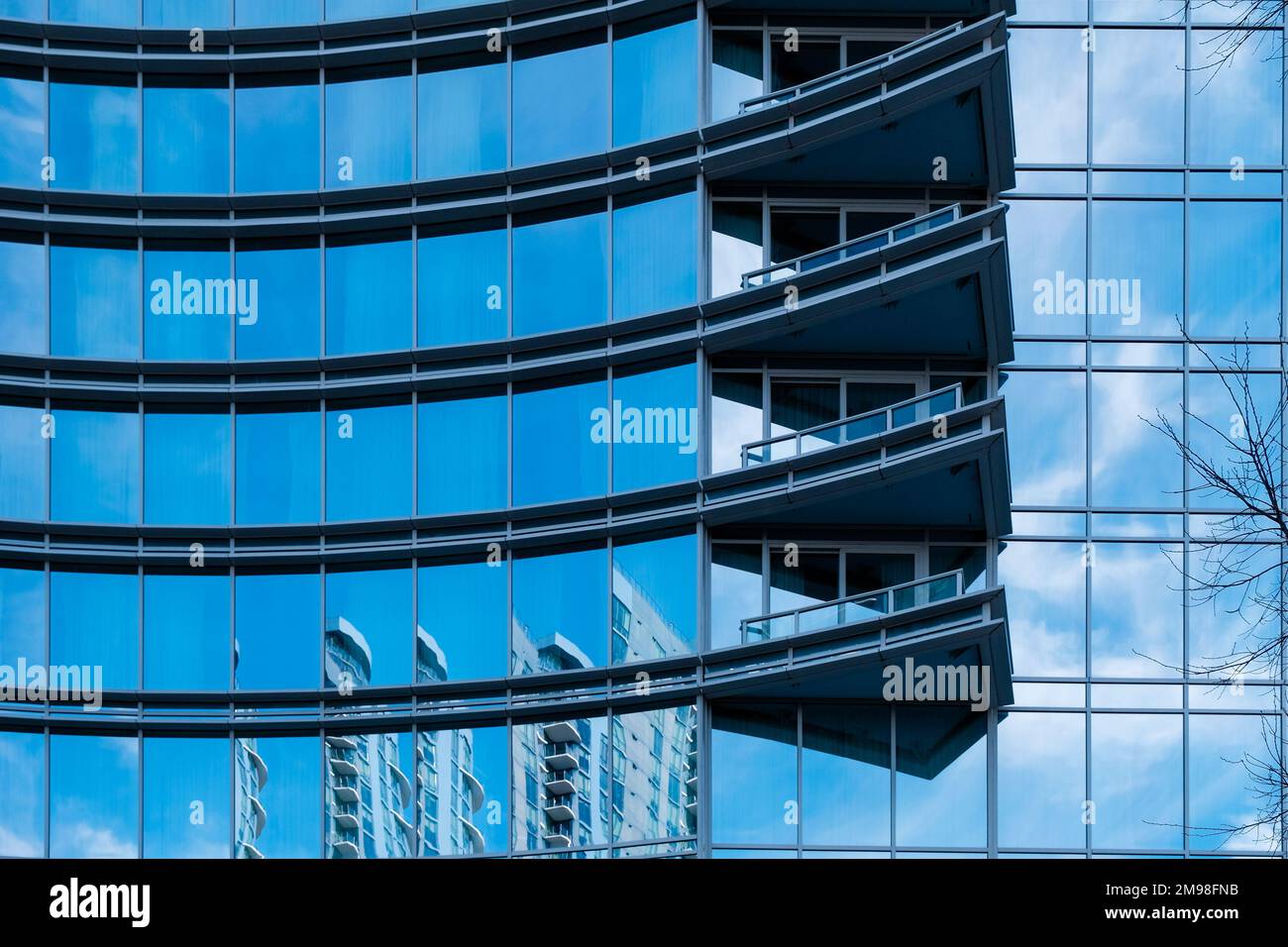 Angular balconies and mirrored windows on high rise in Charlotte, North ...