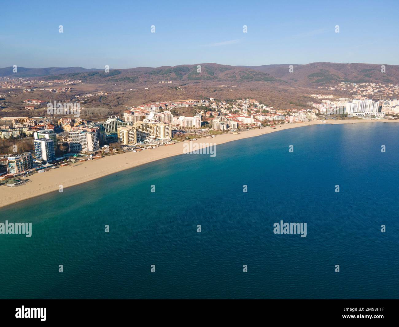 SUNNY BEACH, BULGARIA - DECEMBER 26, 2022: Amazing Aerial view of ...