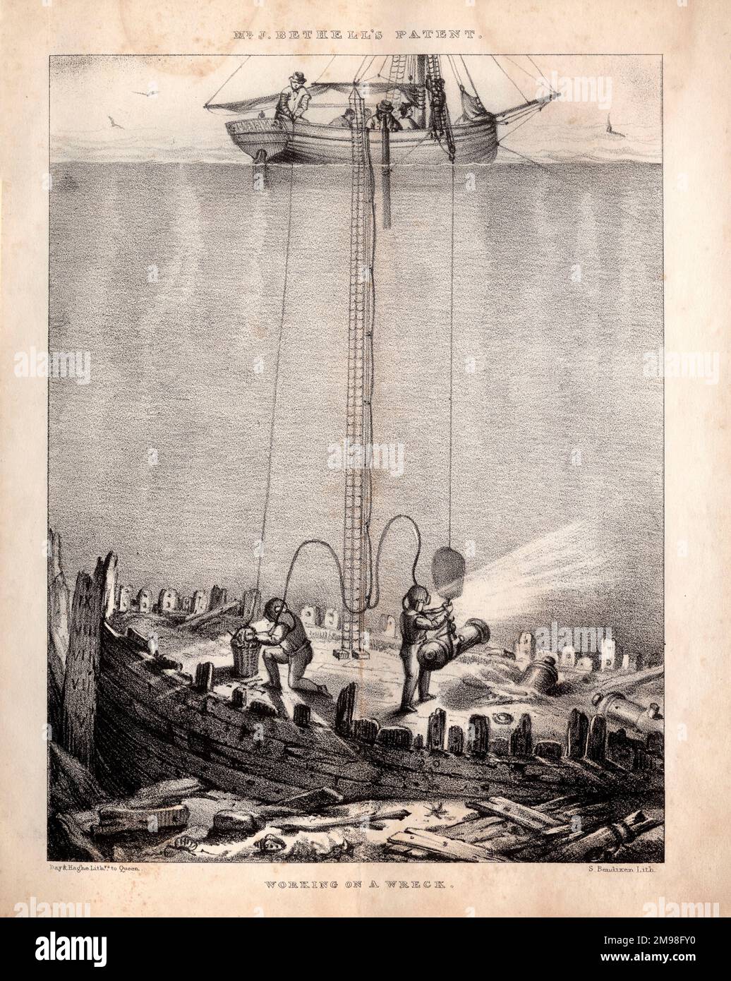 Men working on a Wreck wearing John Bethell's Patent Diving Dress ...