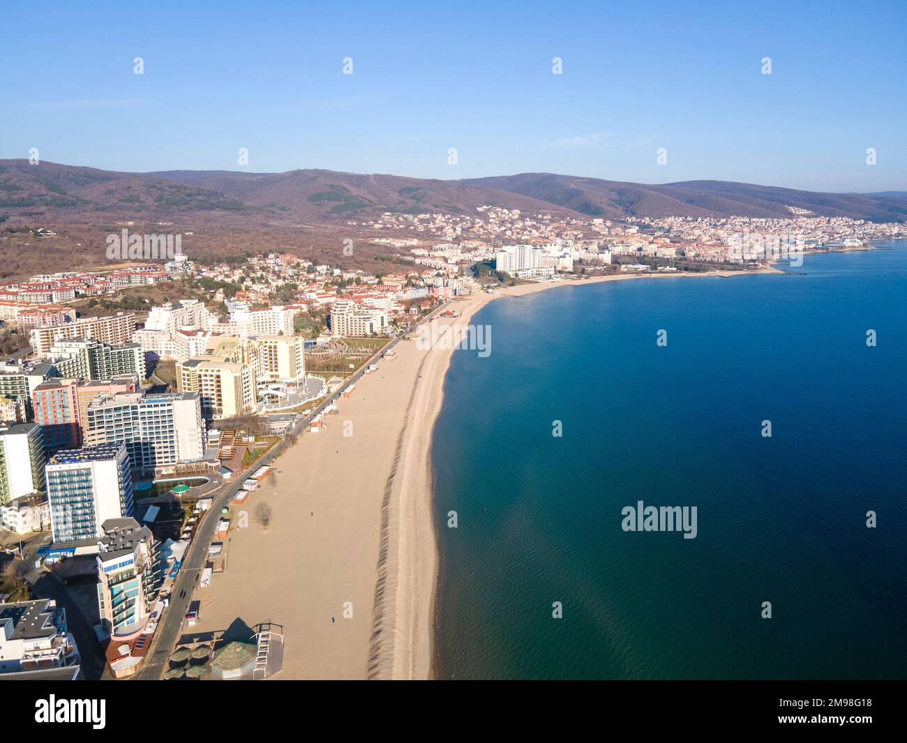 SUNNY BEACH, BULGARIA - DECEMBER 26, 2022: Amazing Aerial view of ...