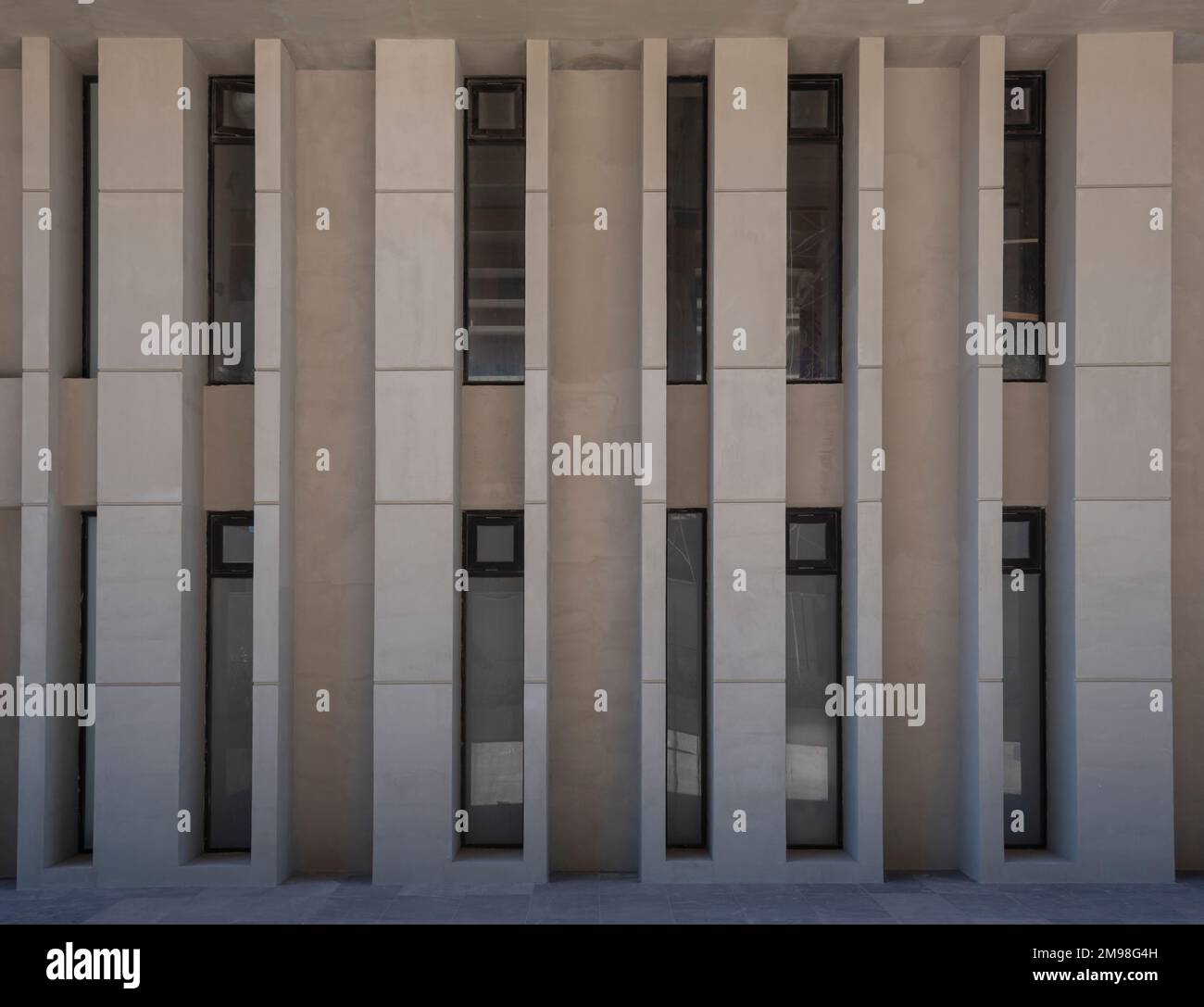 Facade of concrete walls with windows in the center, graphic resources ...