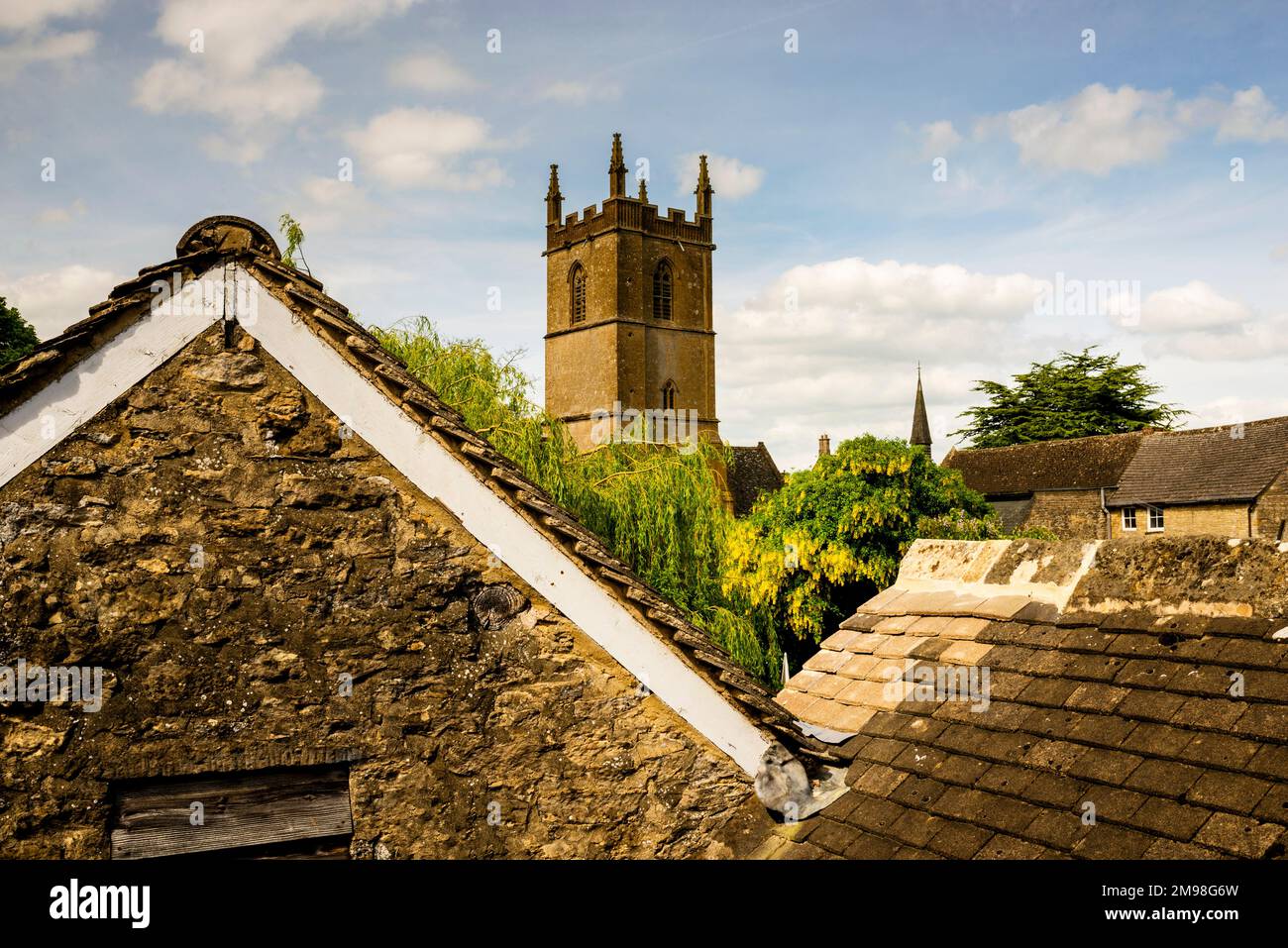 Tower of St Edwards Church in Stow-on-the-Wold in the Cotswold District ...