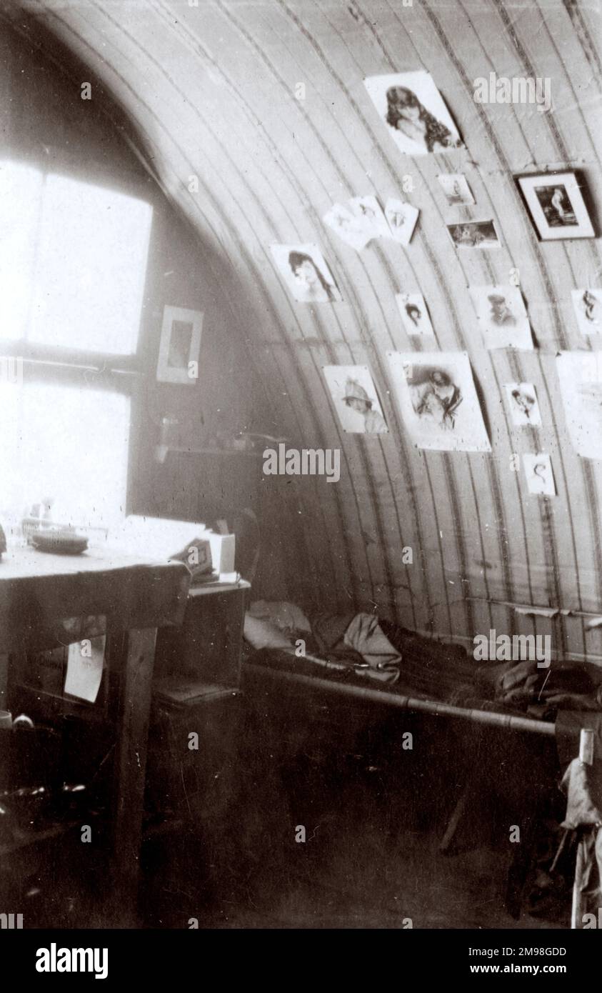 Inside an RFC hut at Clairmarais, Pas de Calais, Northern France, during the First World War ...