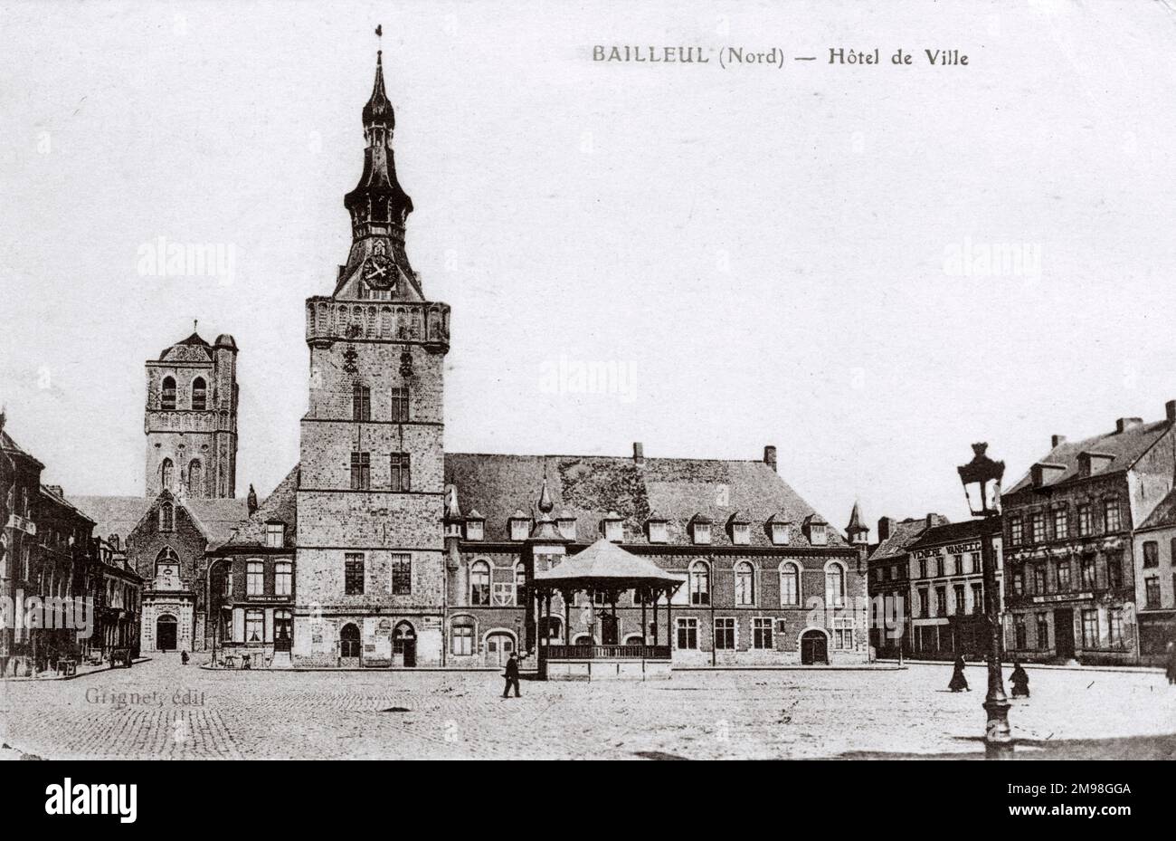 View of the Town Hall and square at Bailleul, Nord, Northern France ...