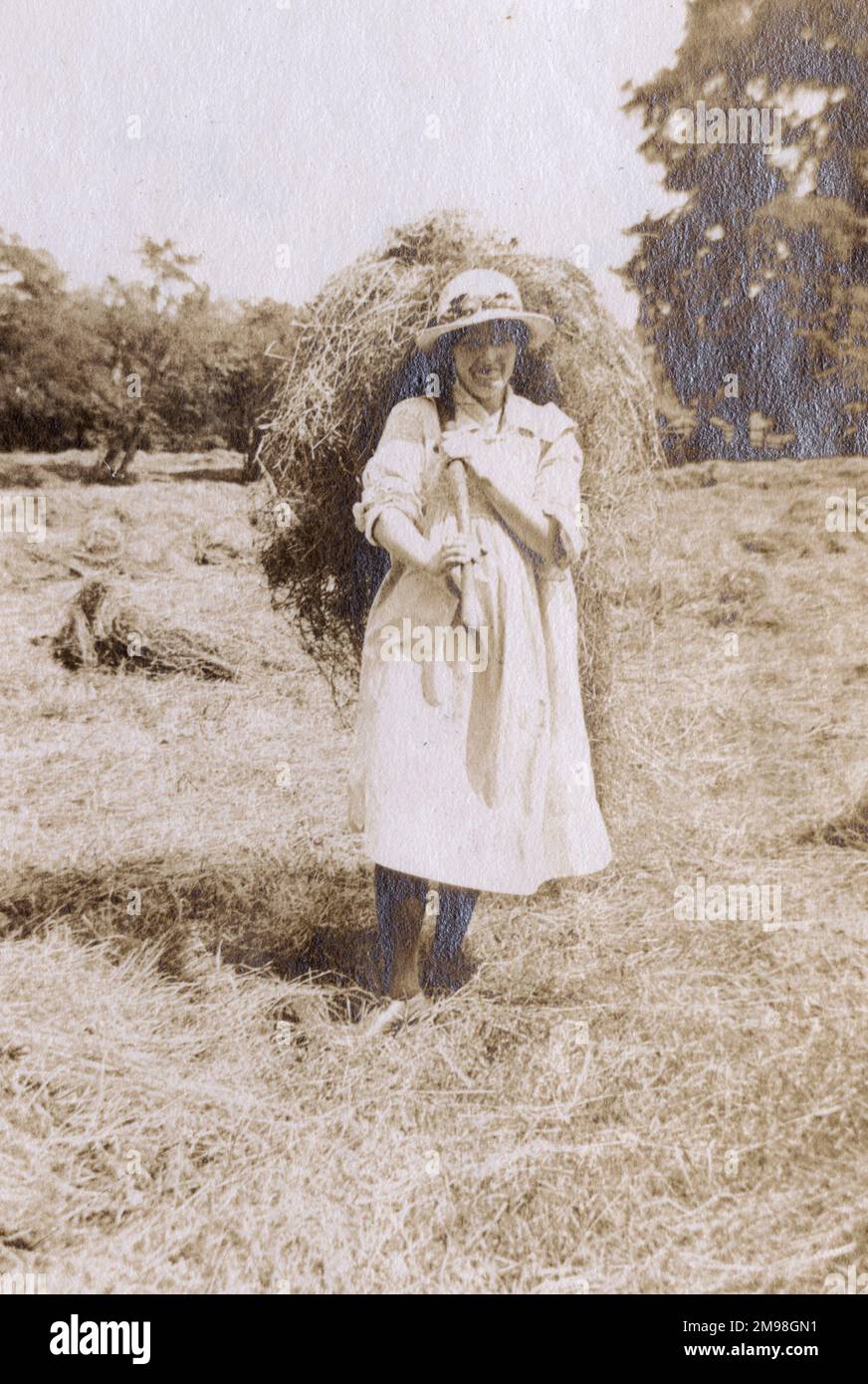 Woman helping with the harvest during the First World War, 31 July 1916 ...