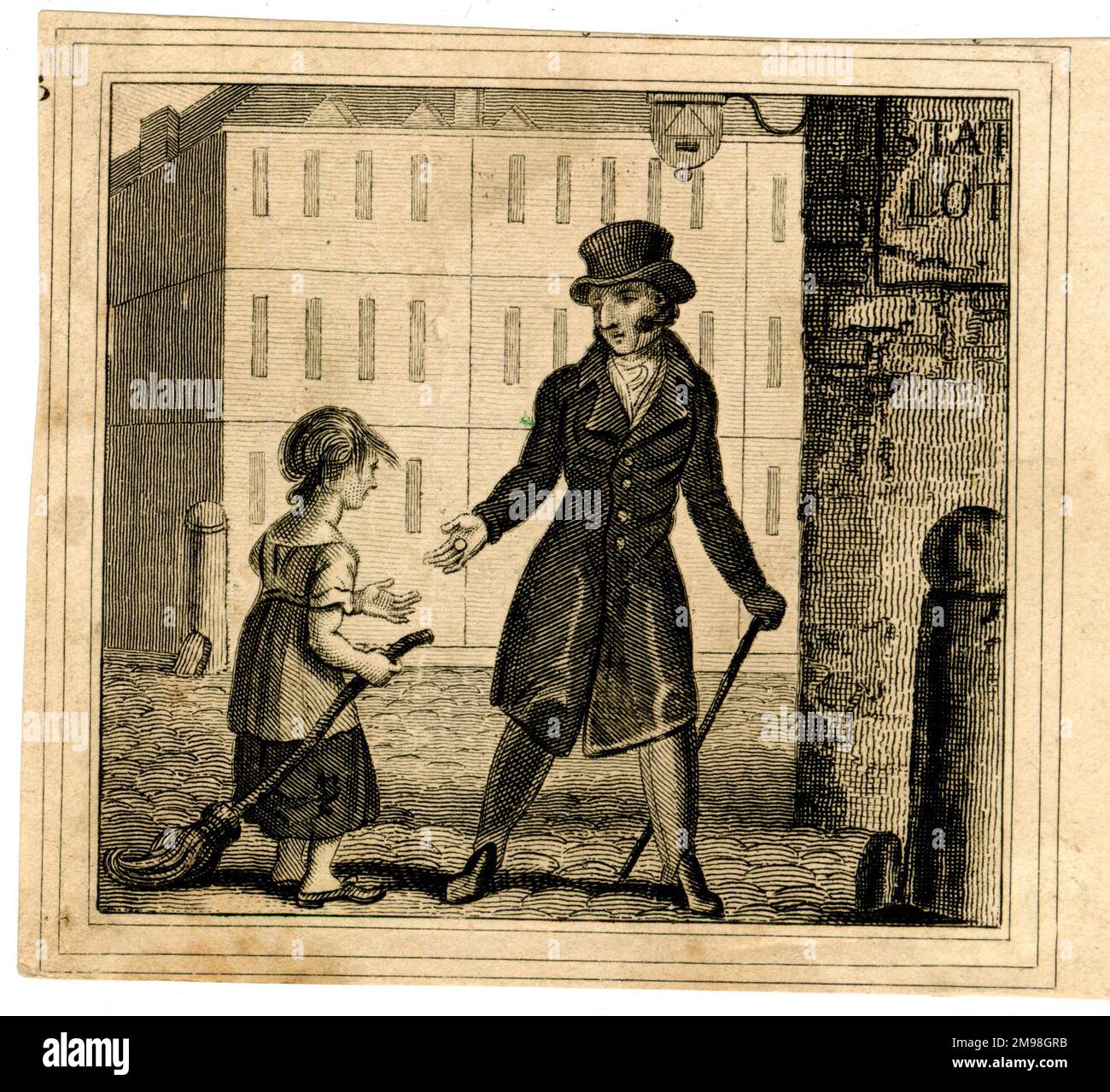 The Crossing Sweeper - a well-dressed man offers a coin Stock Photo - Alamy