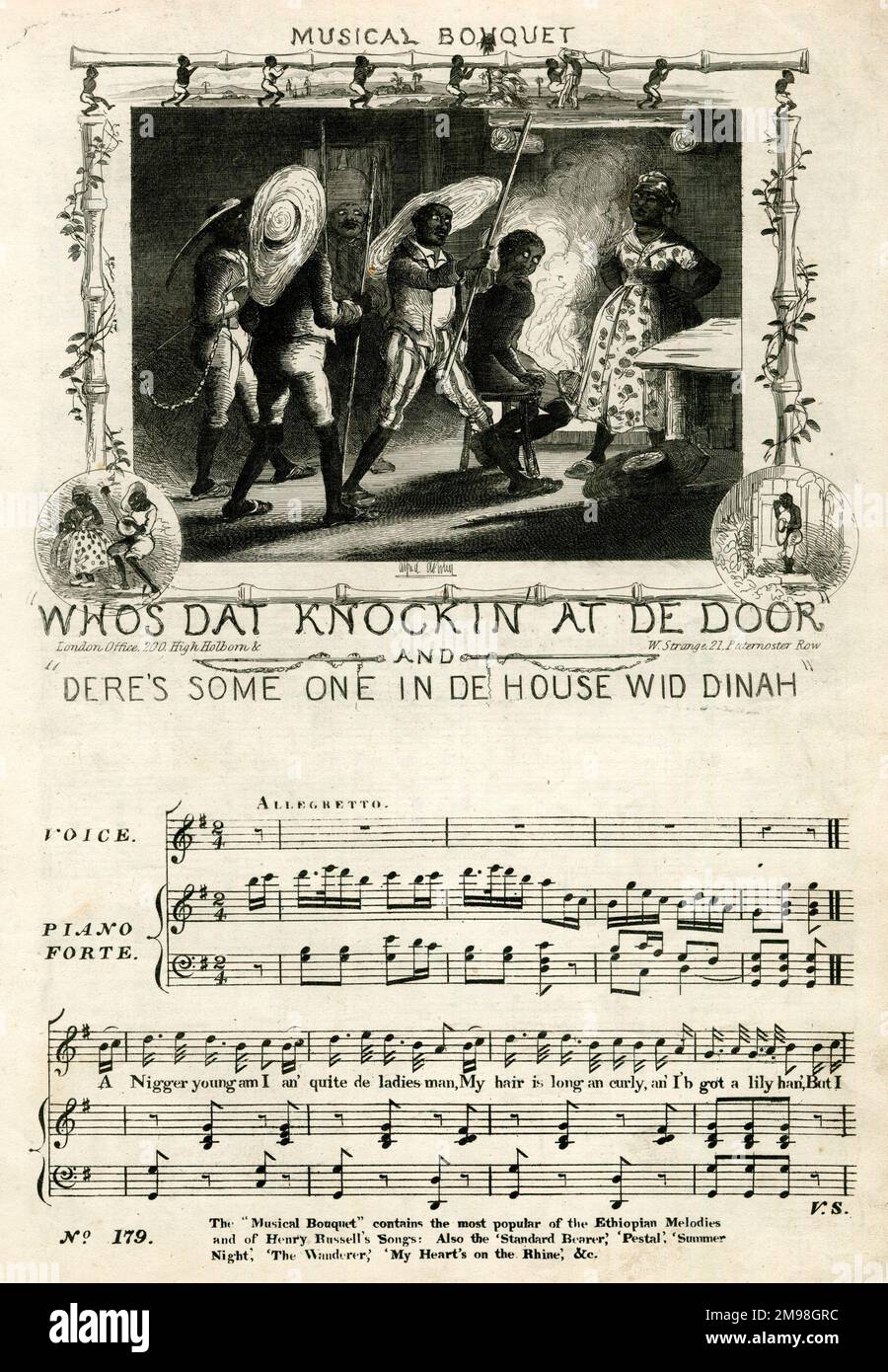 Sheet music, Who's Dat Knockin' at de Door? Dere's some one in de house ...