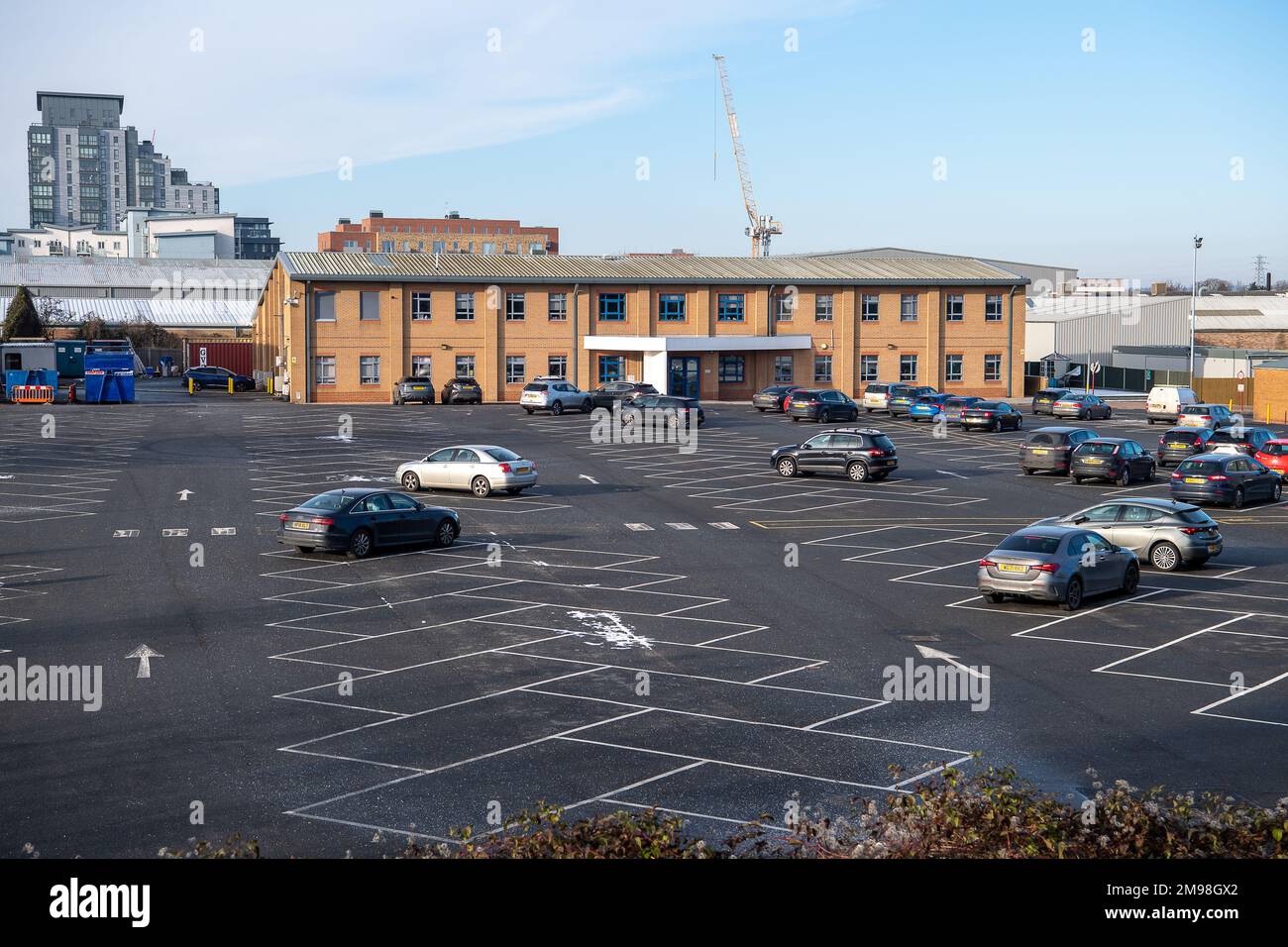 Slough, Berkshire, UK. 14th December, 2022. An almost empty office car ...