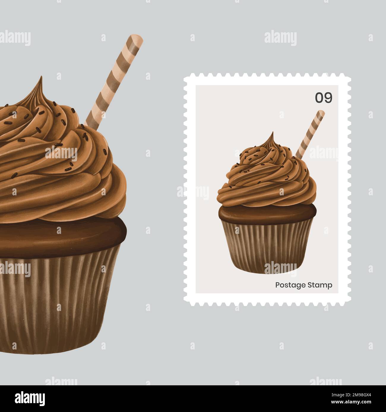 Chocolate cupcake with postage stamp vector Stock Vector Image & Art ...