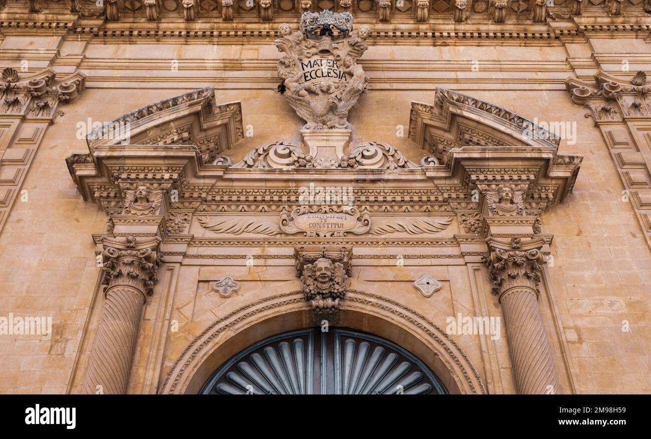 Modica, Sicily. Facade of Church of Saint Dominic. Upper sector detail ...