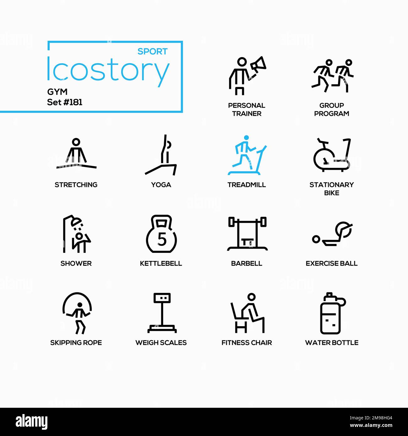 Sports and gym activities - line design style icons set Stock Vector ...