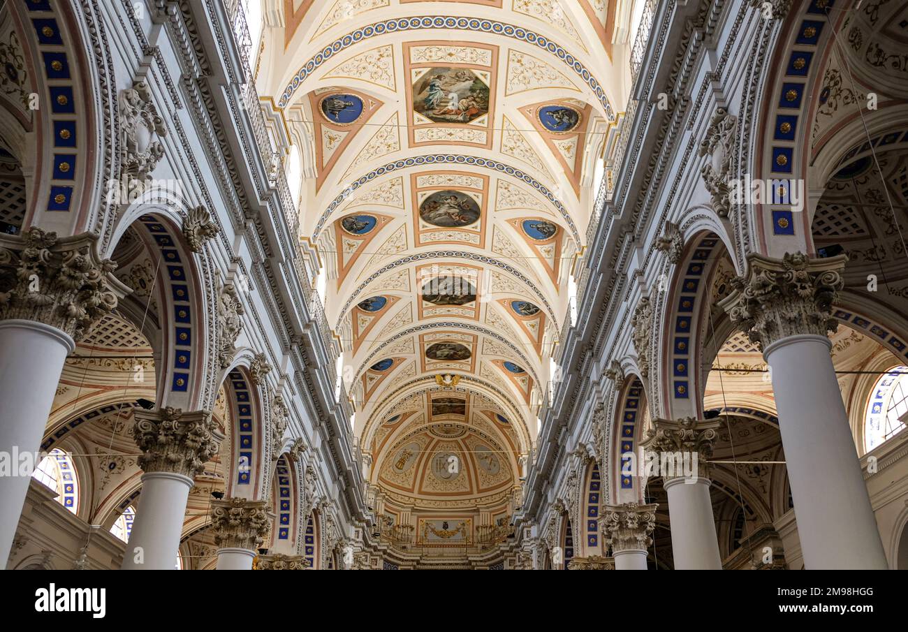 Modica, Sicily. View of the main nave, at the interior of the Cathedral ...