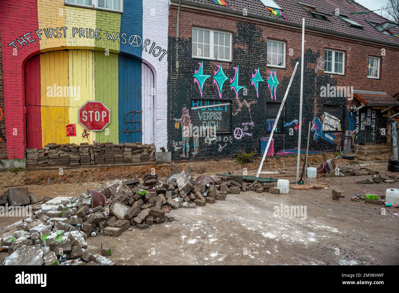 Climate activist village, RWE, Open-Pit mine. Lutzerath, Germany ...