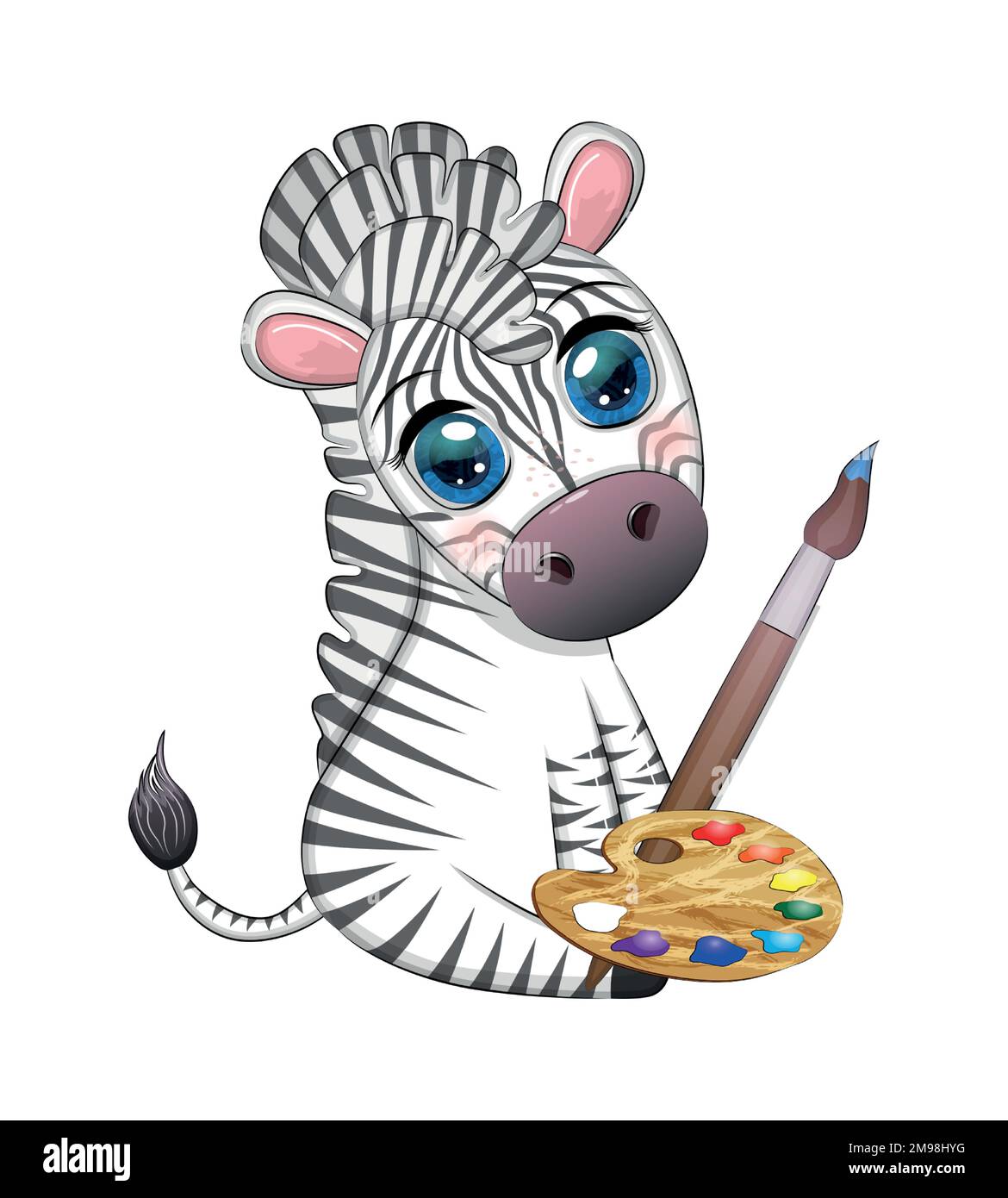 Zebra painter with paint palette and brush. Profession, hobby, children ...