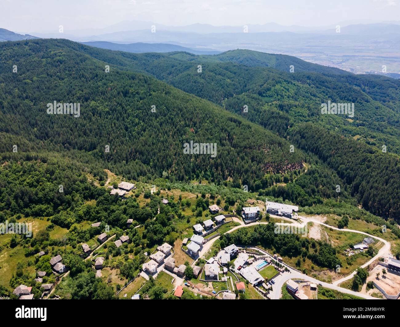 Aerial view of Village of Leshten with Authentic nineteenth century ...