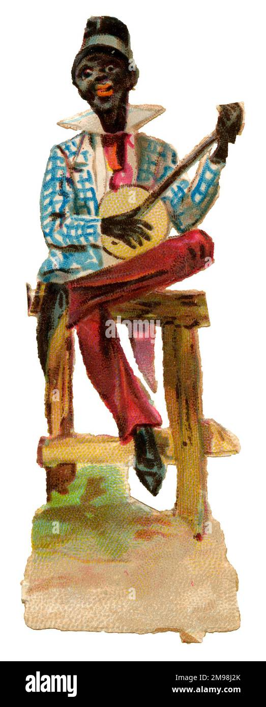 Victorian Scrap - Minstrel playing banjo Stock Photo - Alamy