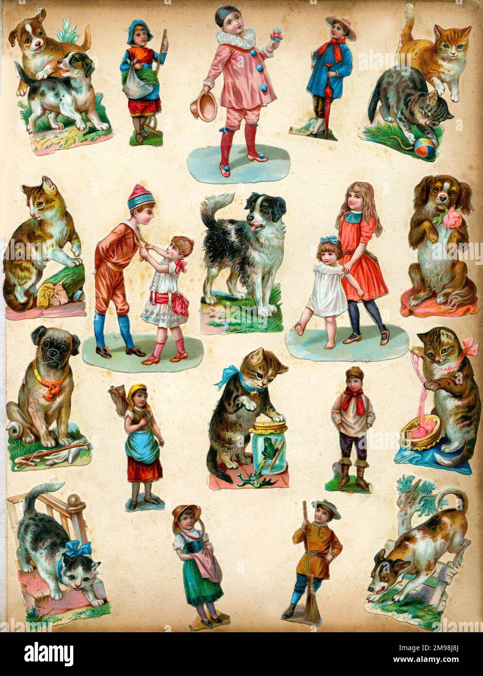 Victorian Scrap Book page, people and animals Stock Photo - Alamy