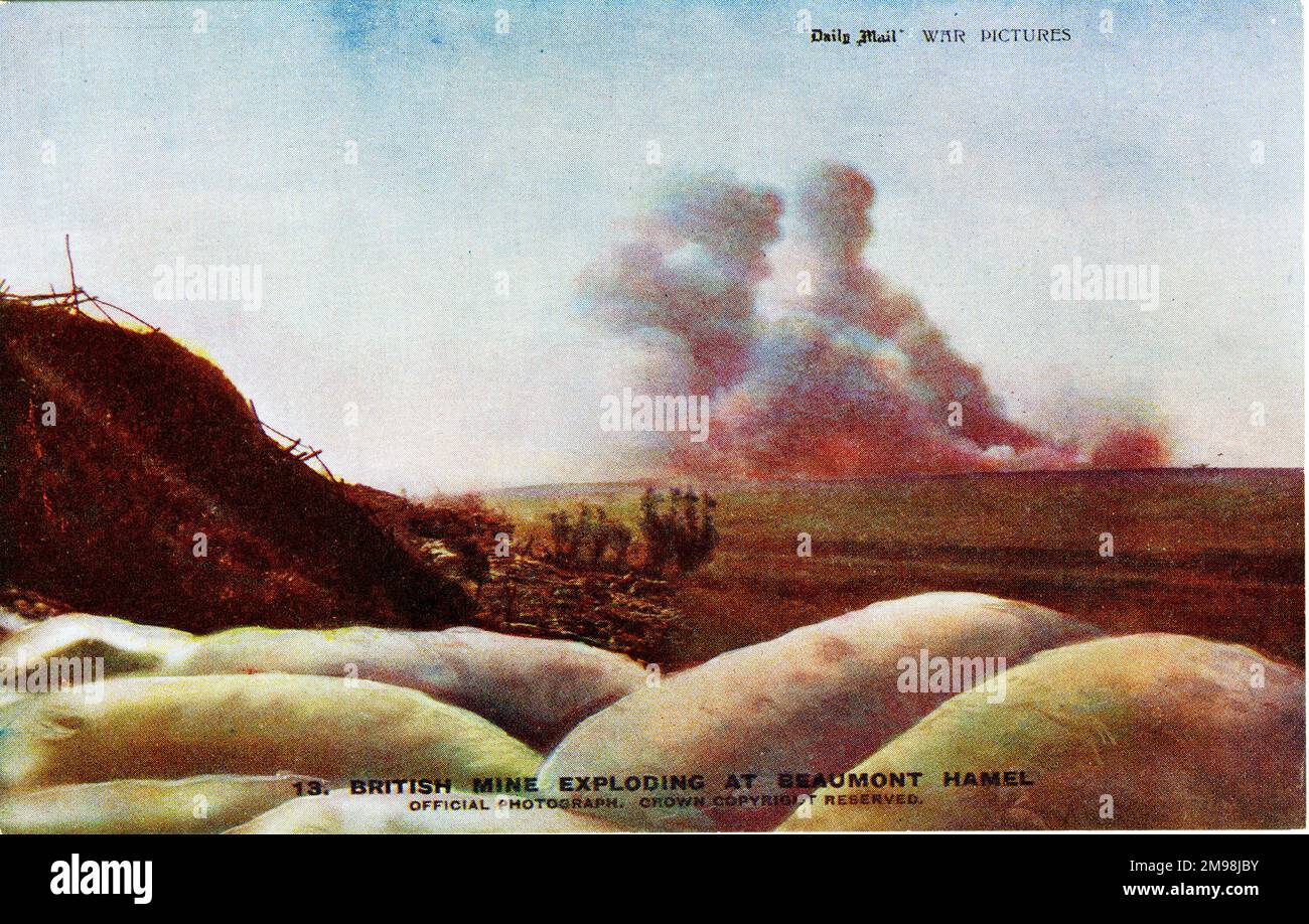 British mine exploding at Beaumont Hamel, France, WW1 Stock Photo - Alamy