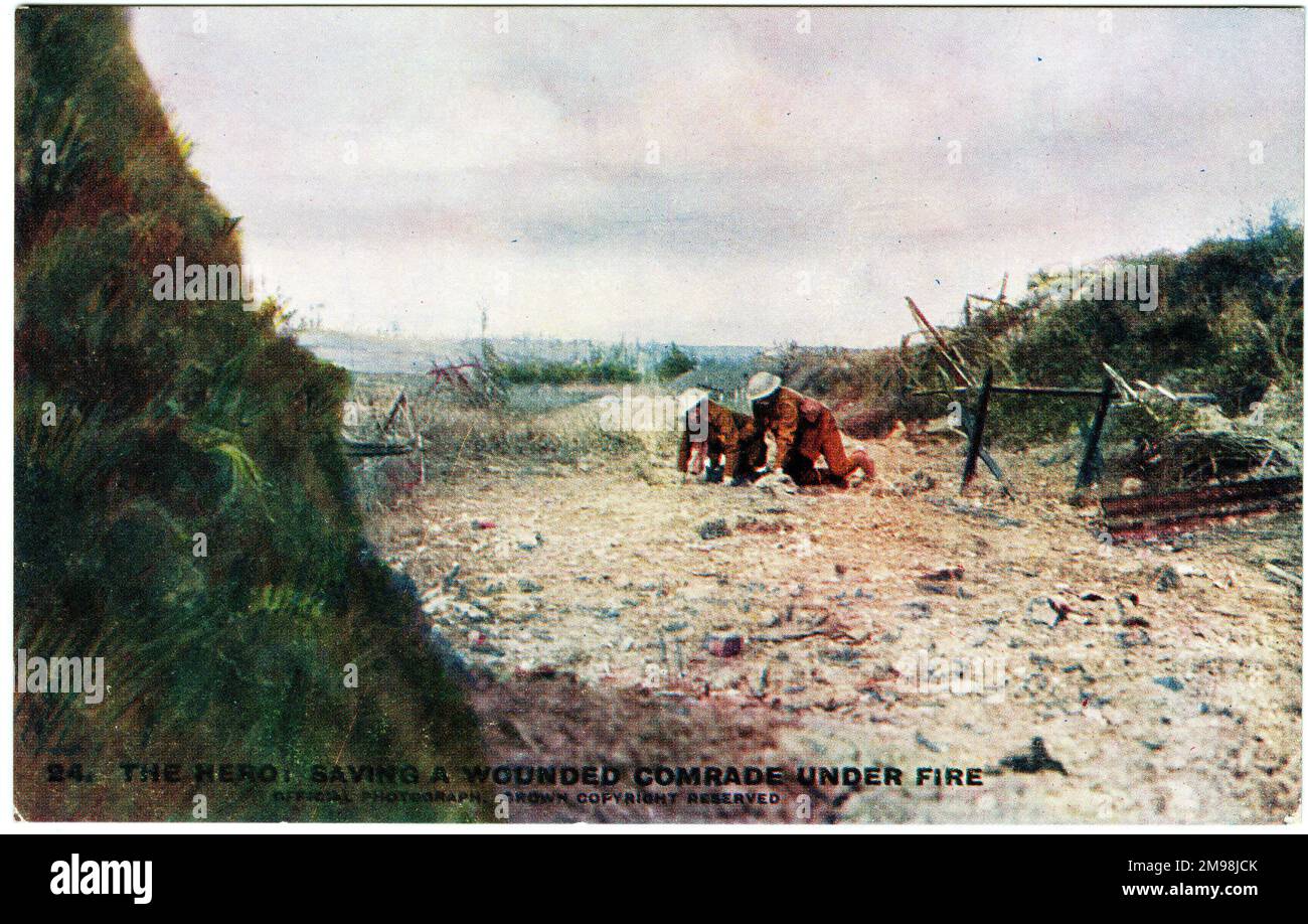 Saving a wounded comrade under fire, WW1 Stock Photo - Alamy