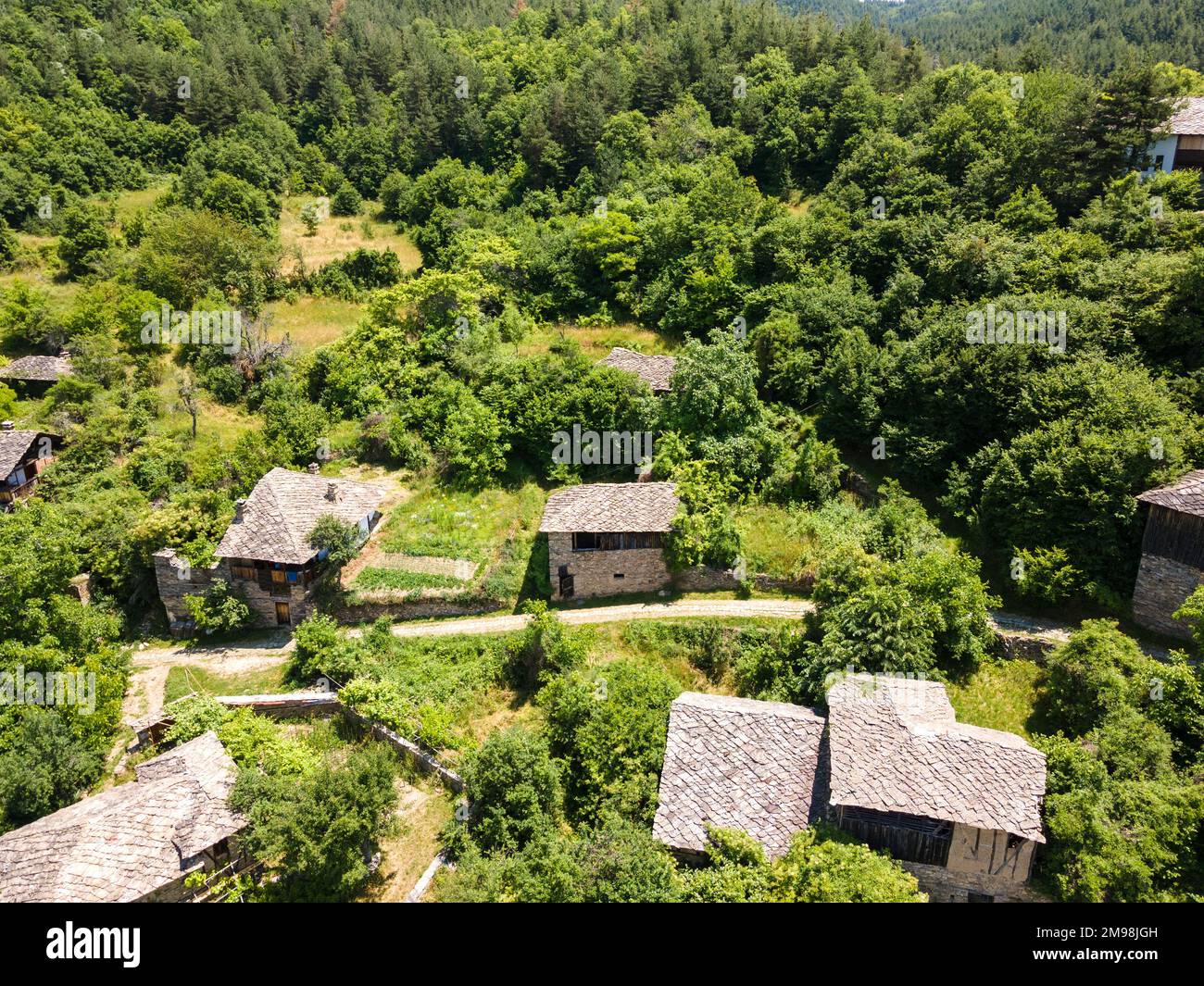 Aerial view of Village of Leshten with Authentic nineteenth century ...